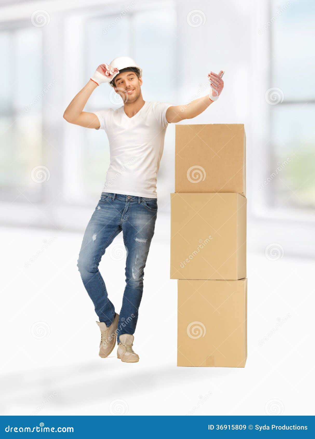 Handsome Builder with Big Boxes Stock Image - Image of joyful ...