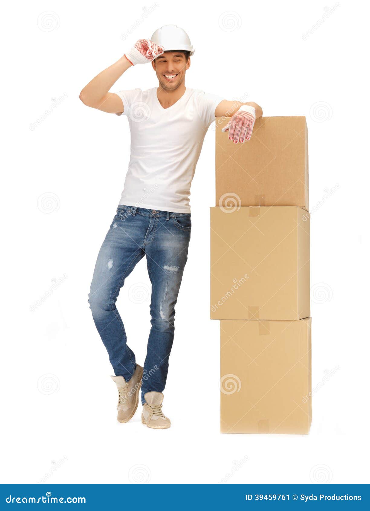Handsome Builder with Big Boxes Stock Image - Image of package, male ...