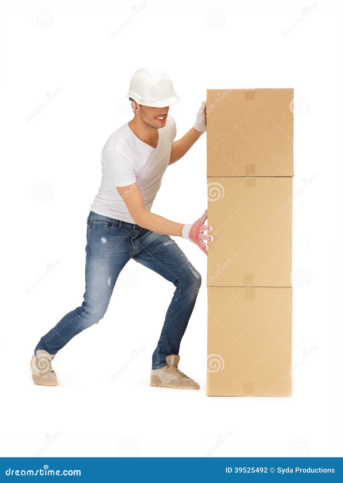Handsome Builder with Big Boxes Stock Photo - Image of isolated, order ...