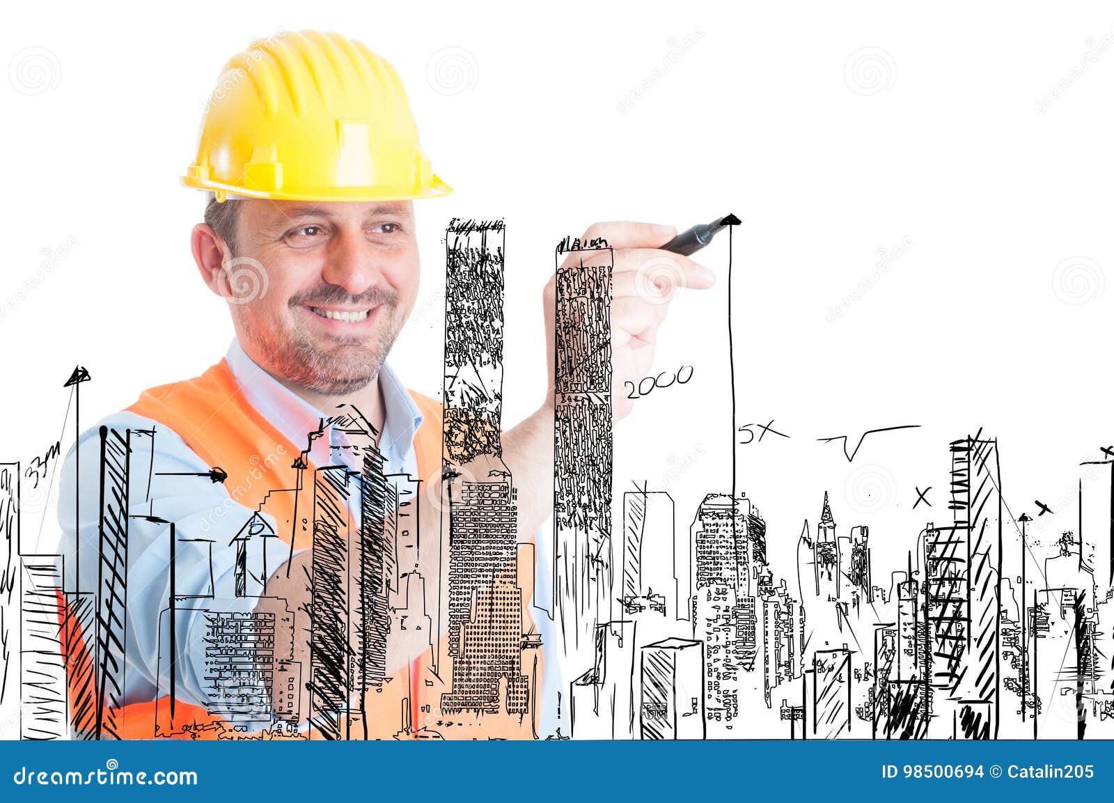 Builder Drawing Growing Chart With Buildings Royalty-Free Stock Image ...