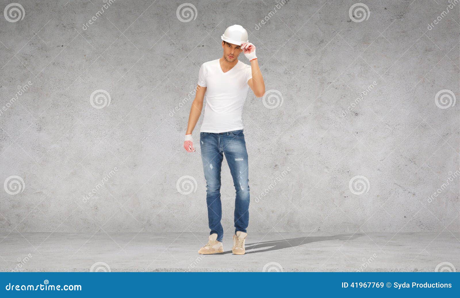 Handsome Builder in Helmet and Gloves Stock Image - Image of factory ...