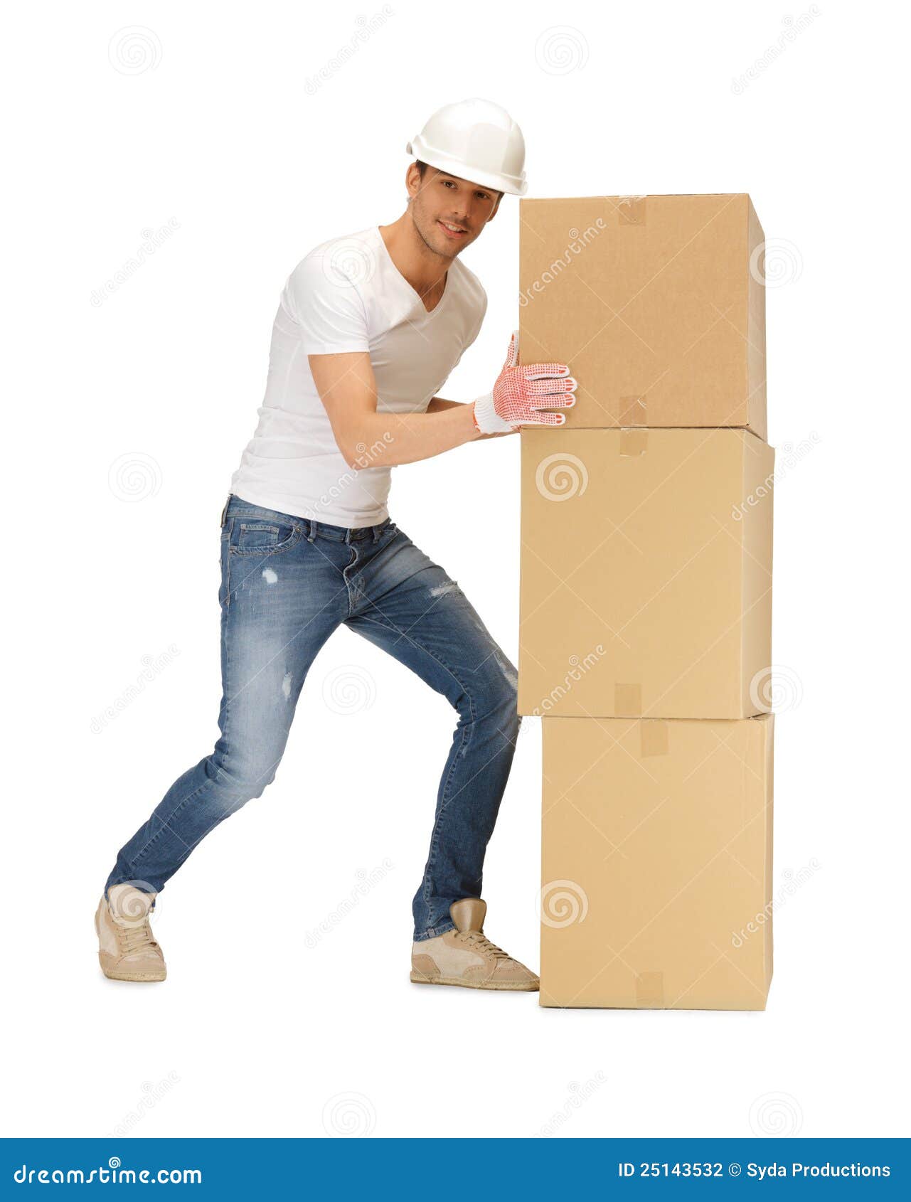 Handsome Builder Moving Big Boxes Stock Photo - Image of construction ...