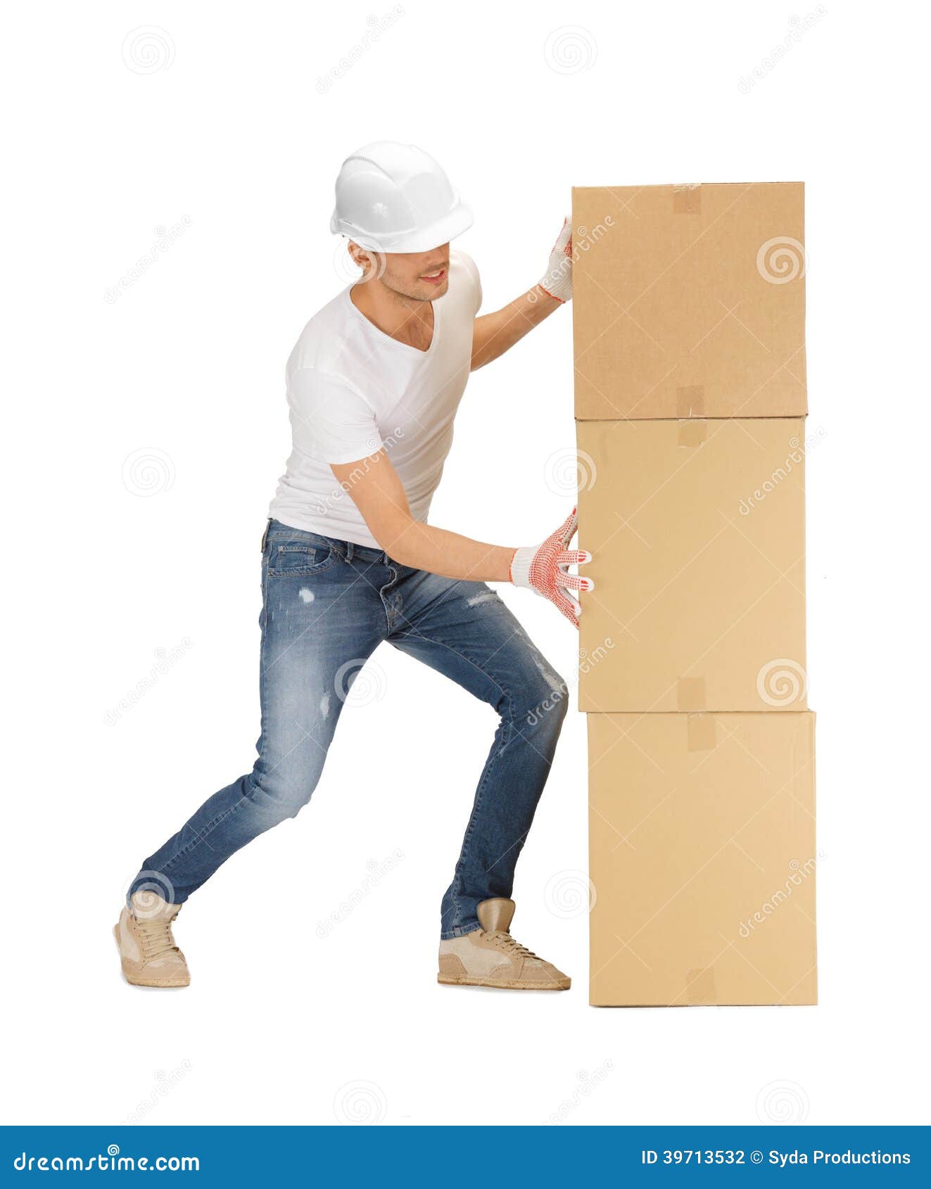 Handsome Builder Moving Big Boxes Stock Photo - Image of nice, building ...