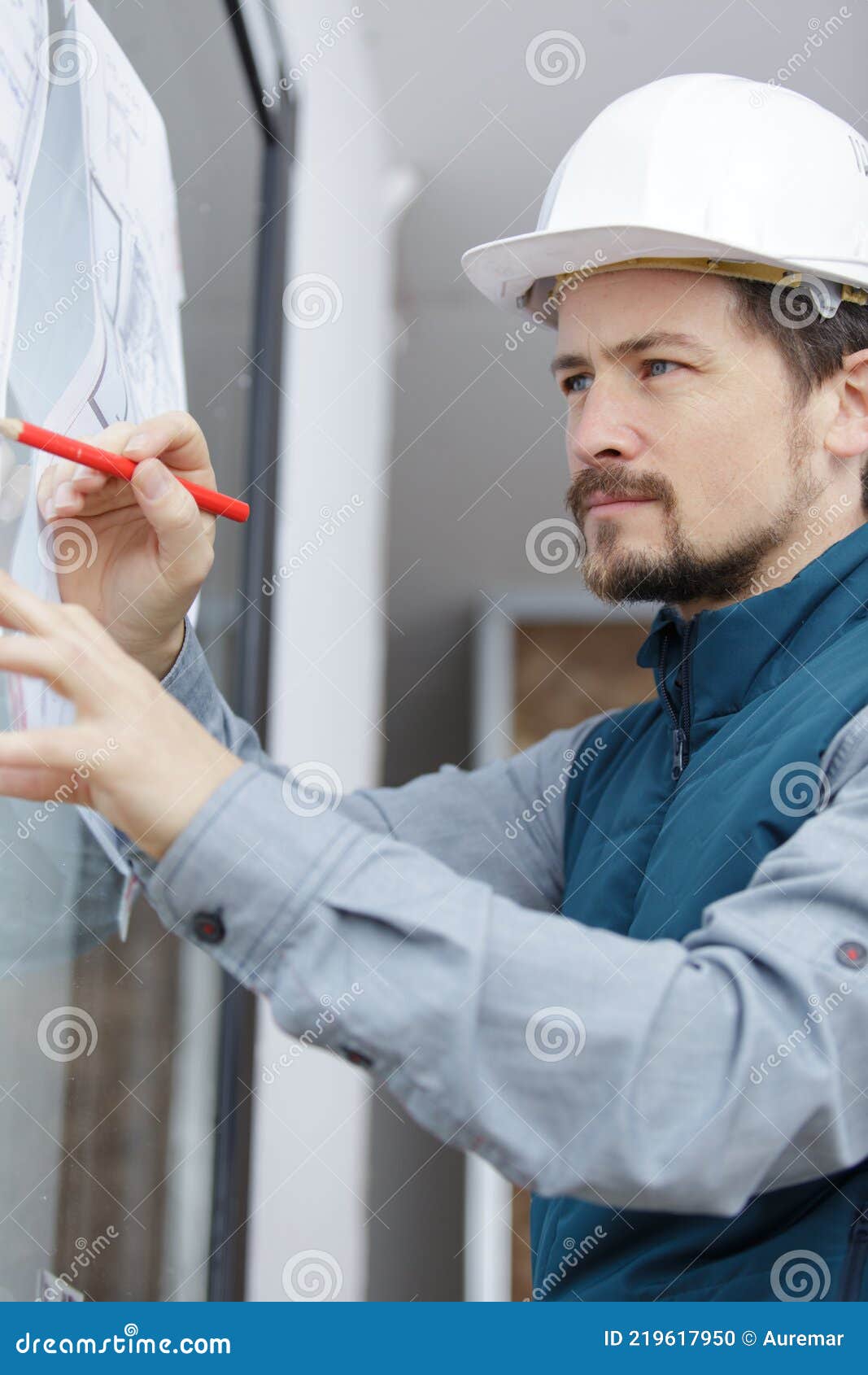 Handsome Builder Writing Plan Indoors Stock Photo - Image of foreman ...