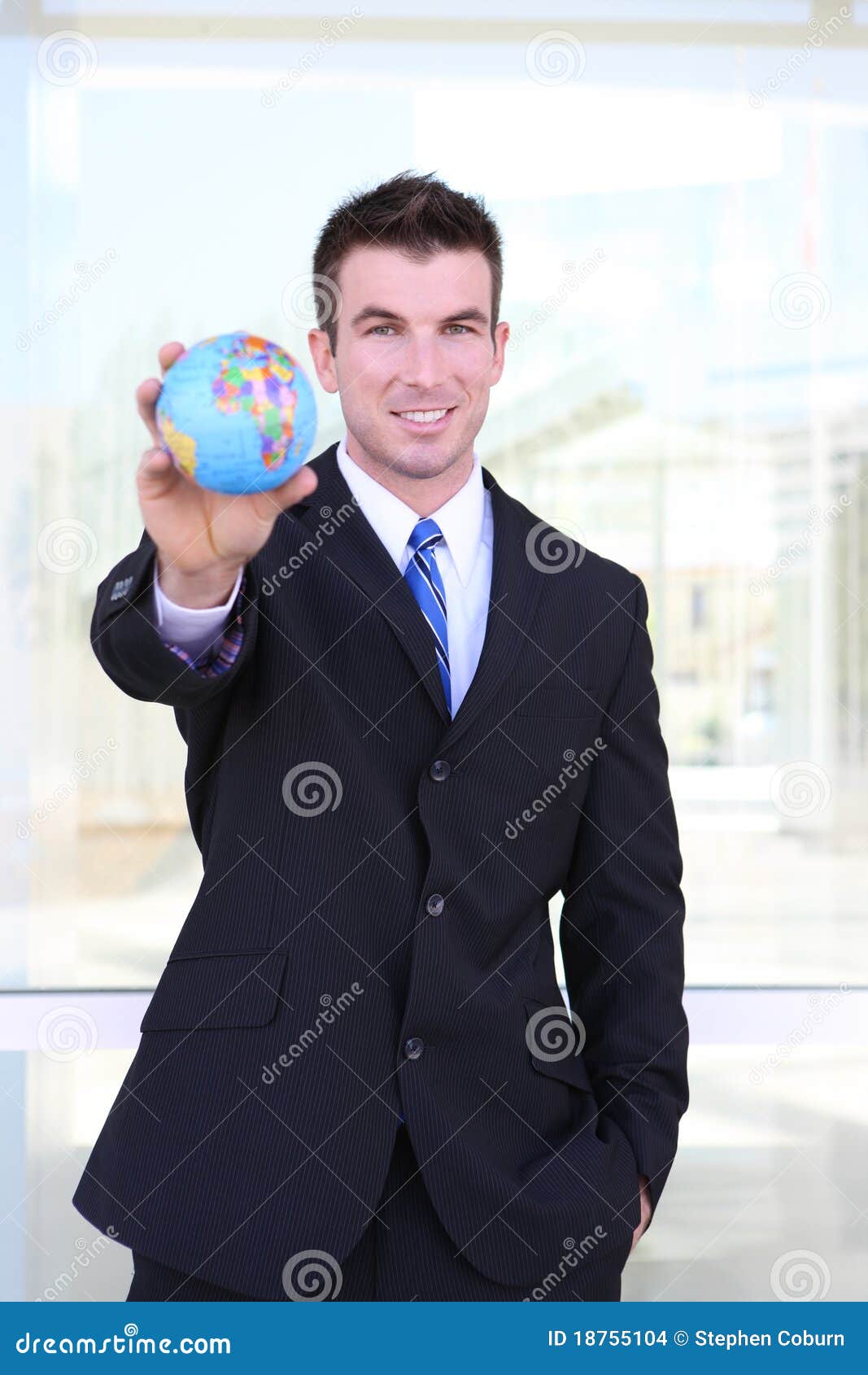 Handsome Business Man with Globe Stock Photo - Image of global ...