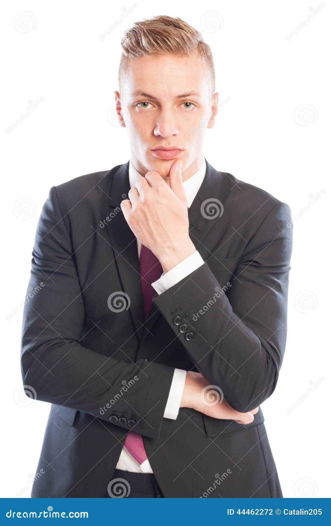 Handsome Business Man Thinking while Touching His Chin Stock Photo ...
