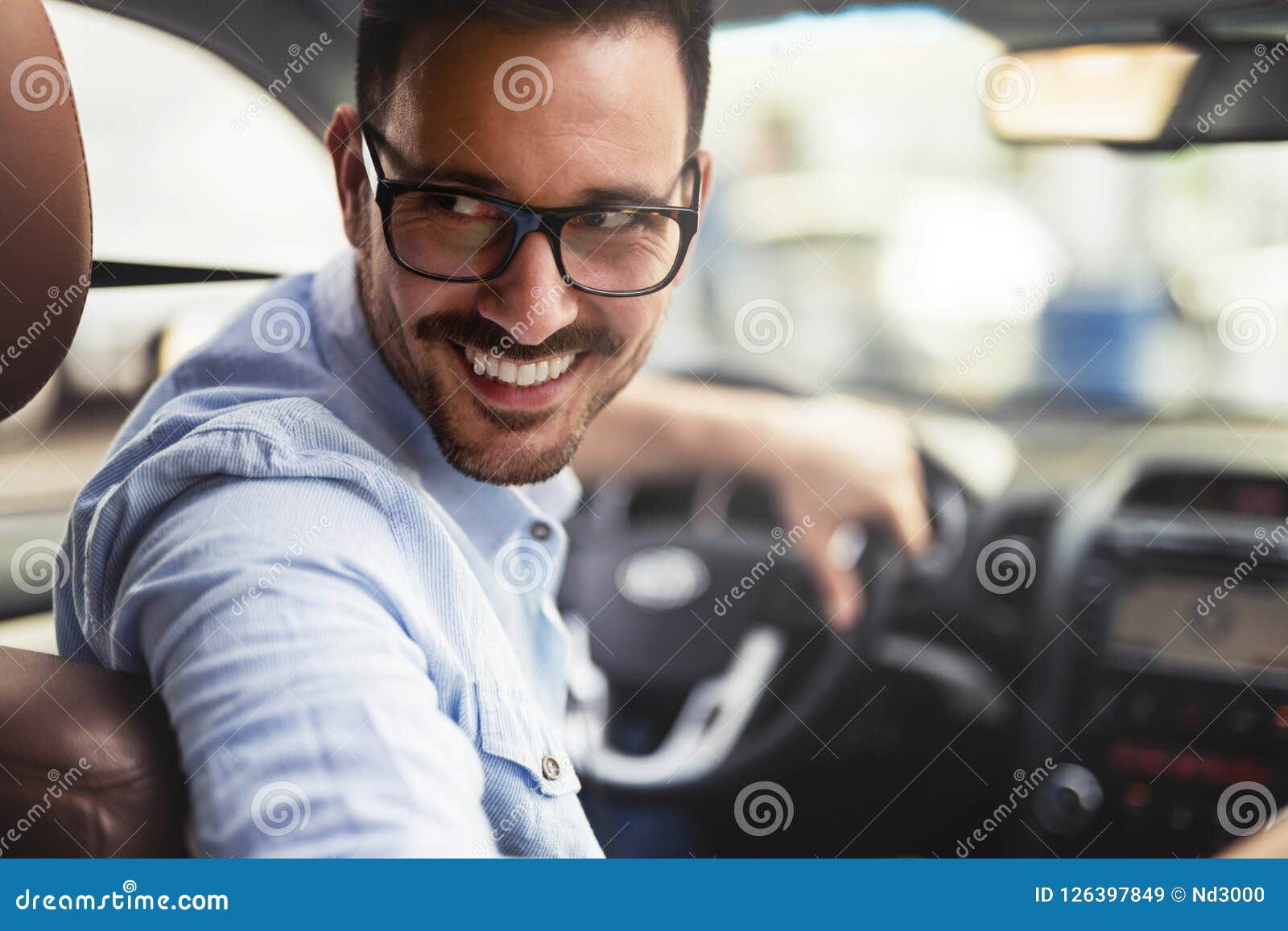 Handsome Businessman Driving a Car To Work Stock Image - Image of ...
