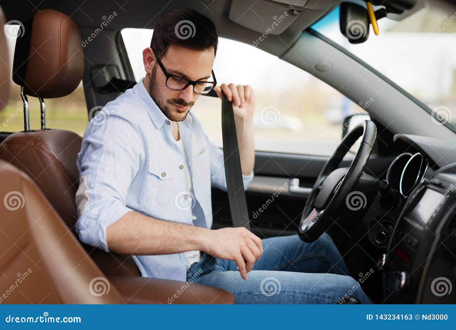 Handsome Businessman Driving a Car To Work Stock Image - Image of beard ...