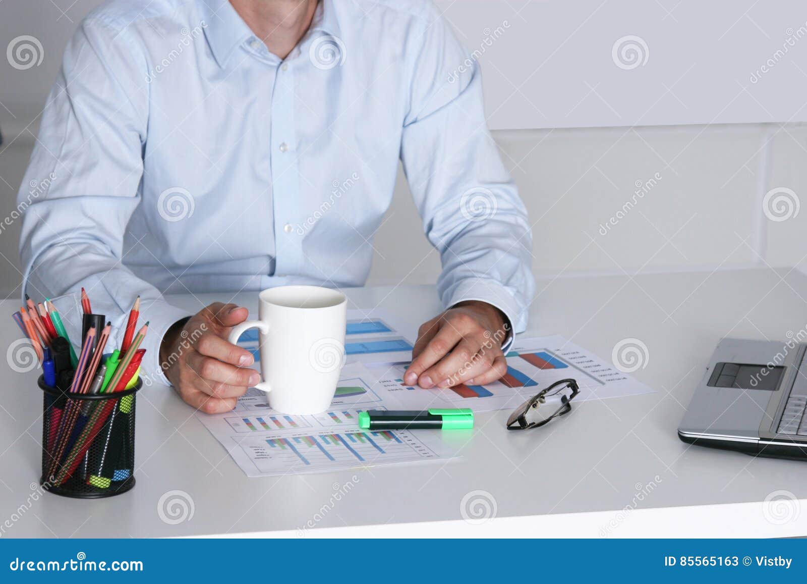 Handsome Businessman Having Tea or Coffee in Office Stock Image - Image ...