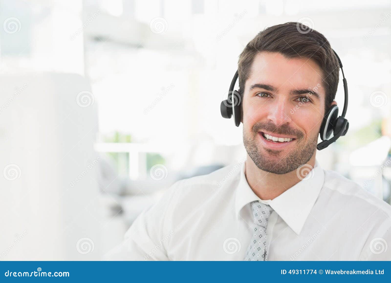 Handsome Businessman with Headset Interacting Stock Photo - Image of ...