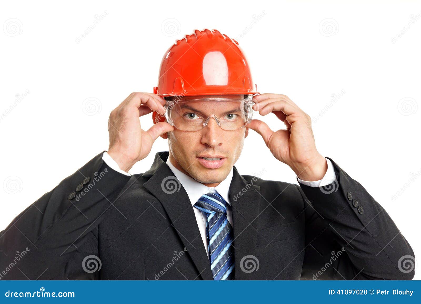Handsome Businessman in a Helmet Stock Photo - Image of employee ...