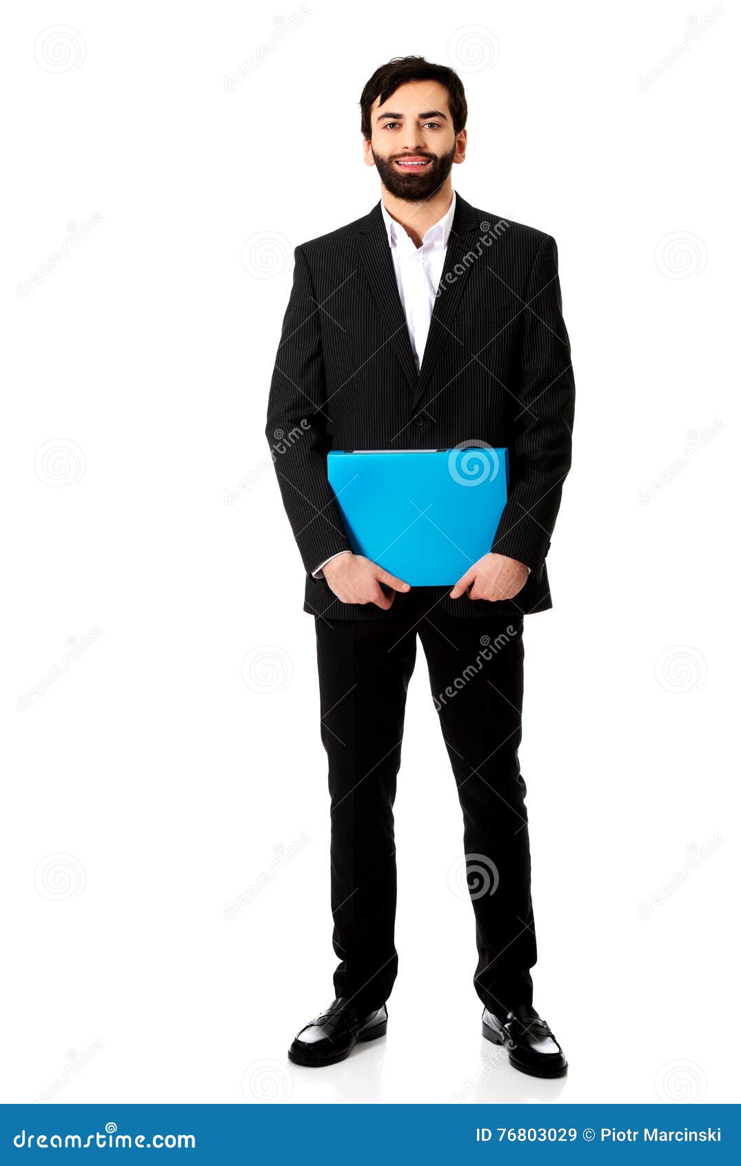 Handsome Businessman Holding a Binder. Stock Image - Image of pile ...