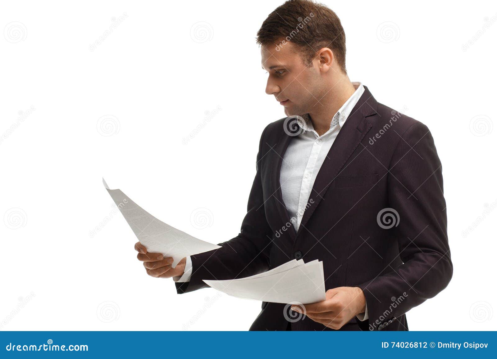 Handsome Businessman with Papers in Suit Stock Photo - Image of ...