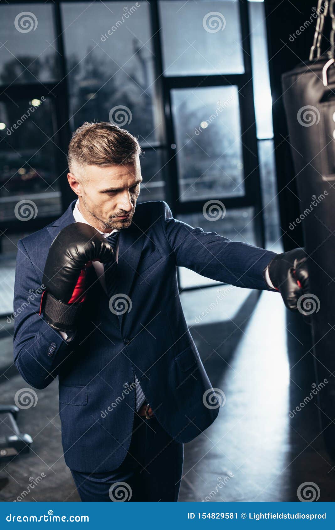 Handsome Businessman in Suit Boxing Stock Image - Image of copyspace ...