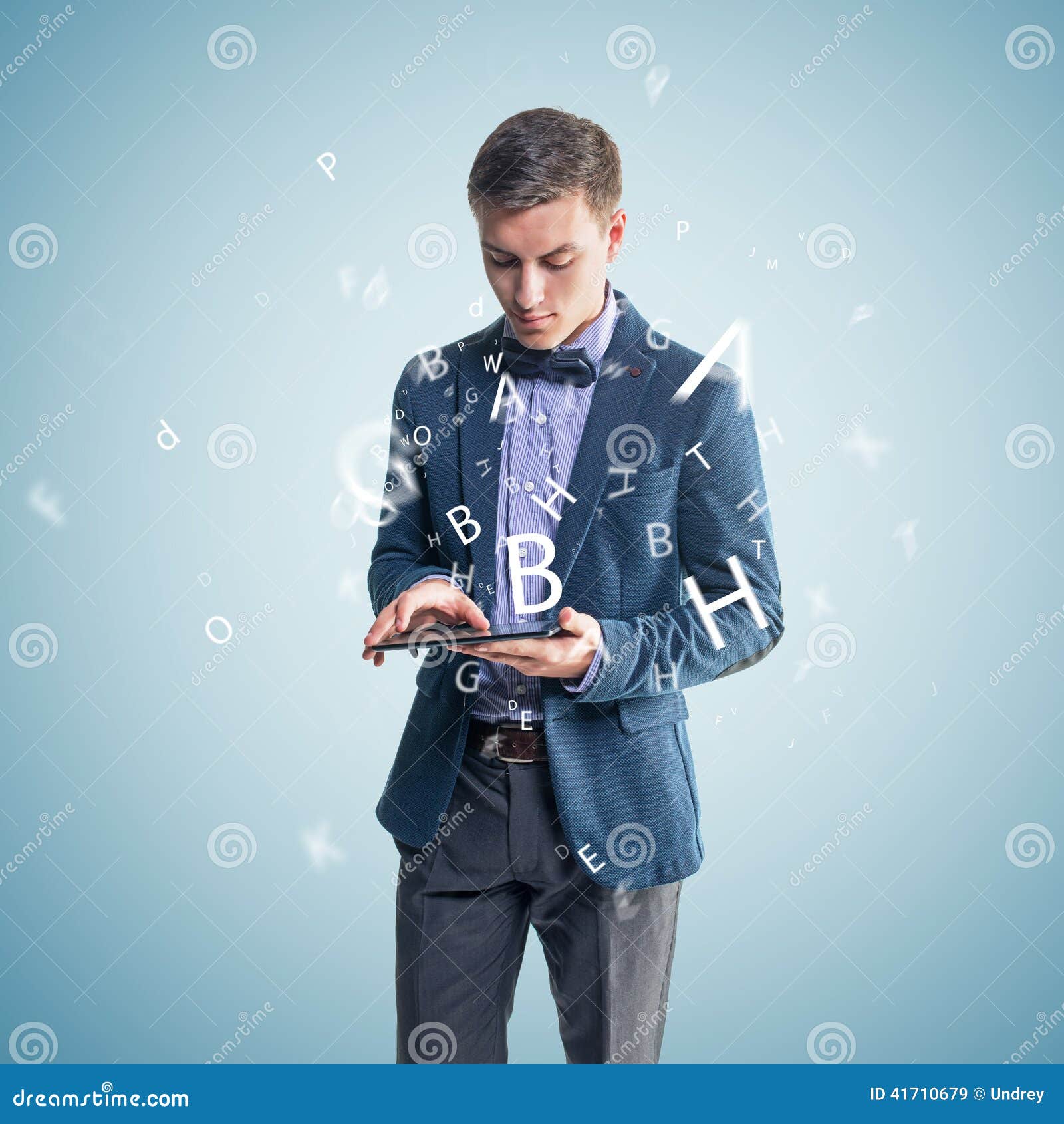 Handsome Businessman Text Message Email Sms on Stock Image - Image of ...