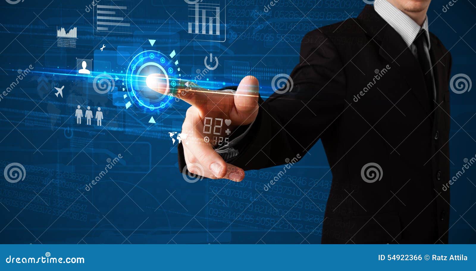 Handsome Businessman Touching Future Web Technology Buttons and Stock ...