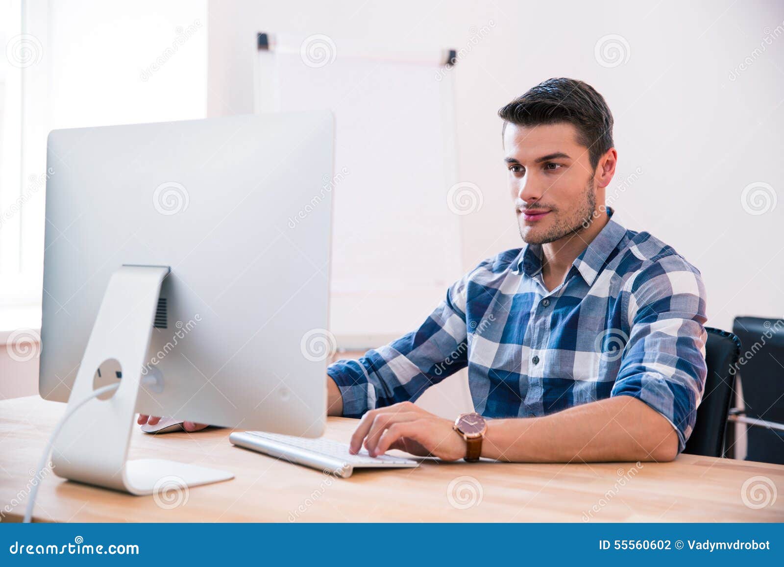 Handsome Businessman Using PC at the Table Stock Photo - Image of ...