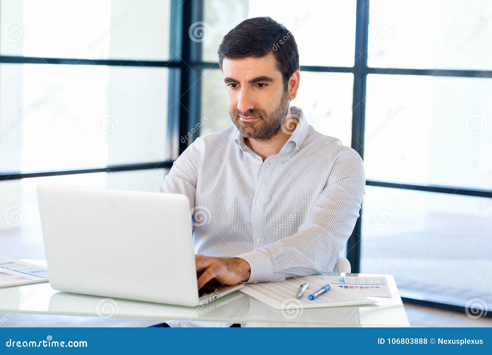 Handsome Businessman Working at Computer Stock Photo - Image of ... Handsome Businessman Working at Computer Stock Photo - Image of ...