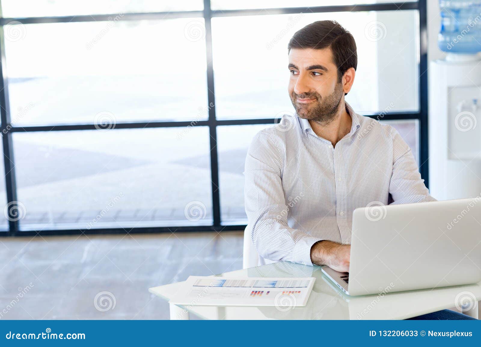 Handsome Businessman Working at Computer Stock Image - Image of ...
