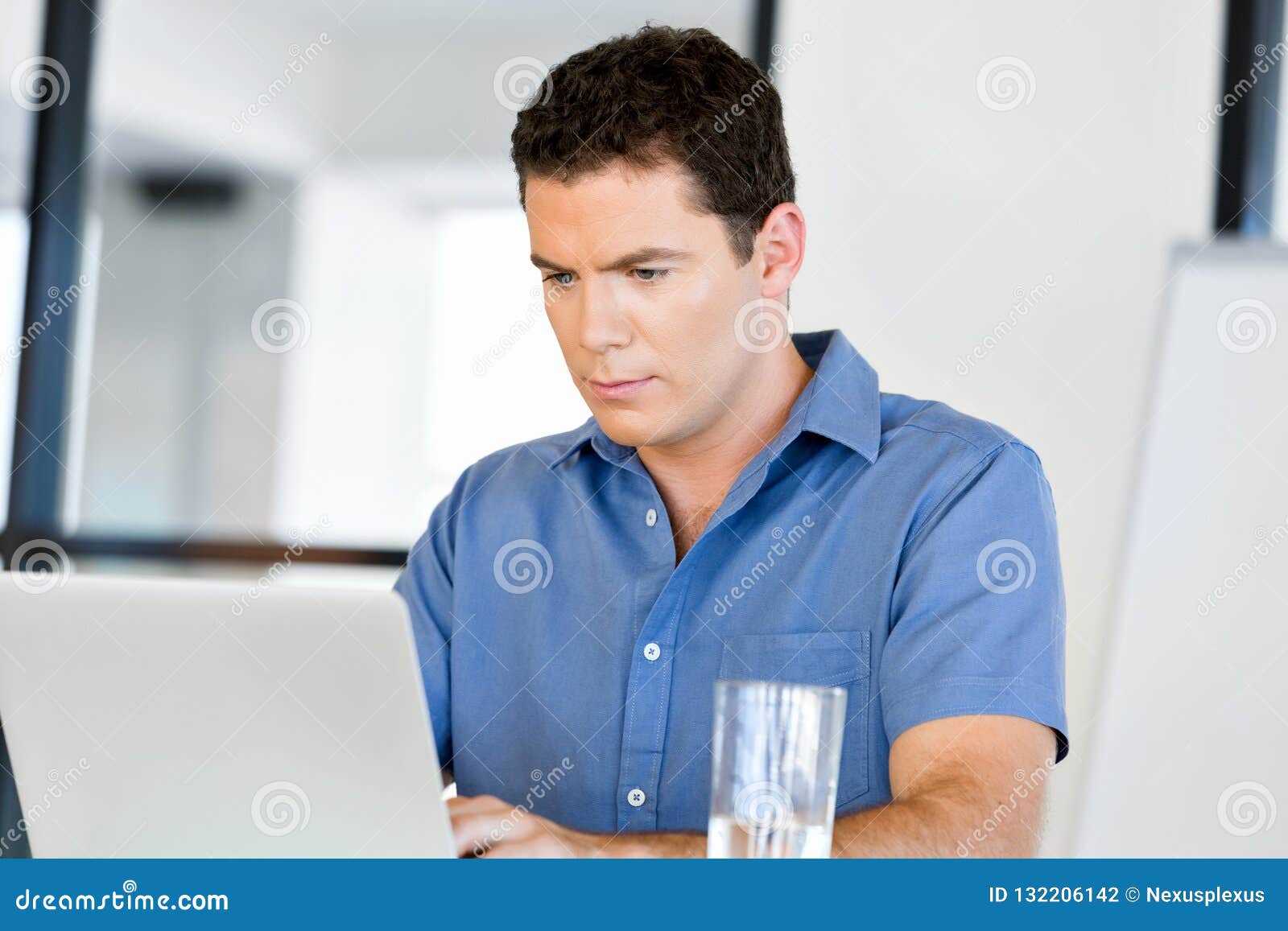 Handsome Businessman Working at Computer Stock Photo - Image of ...