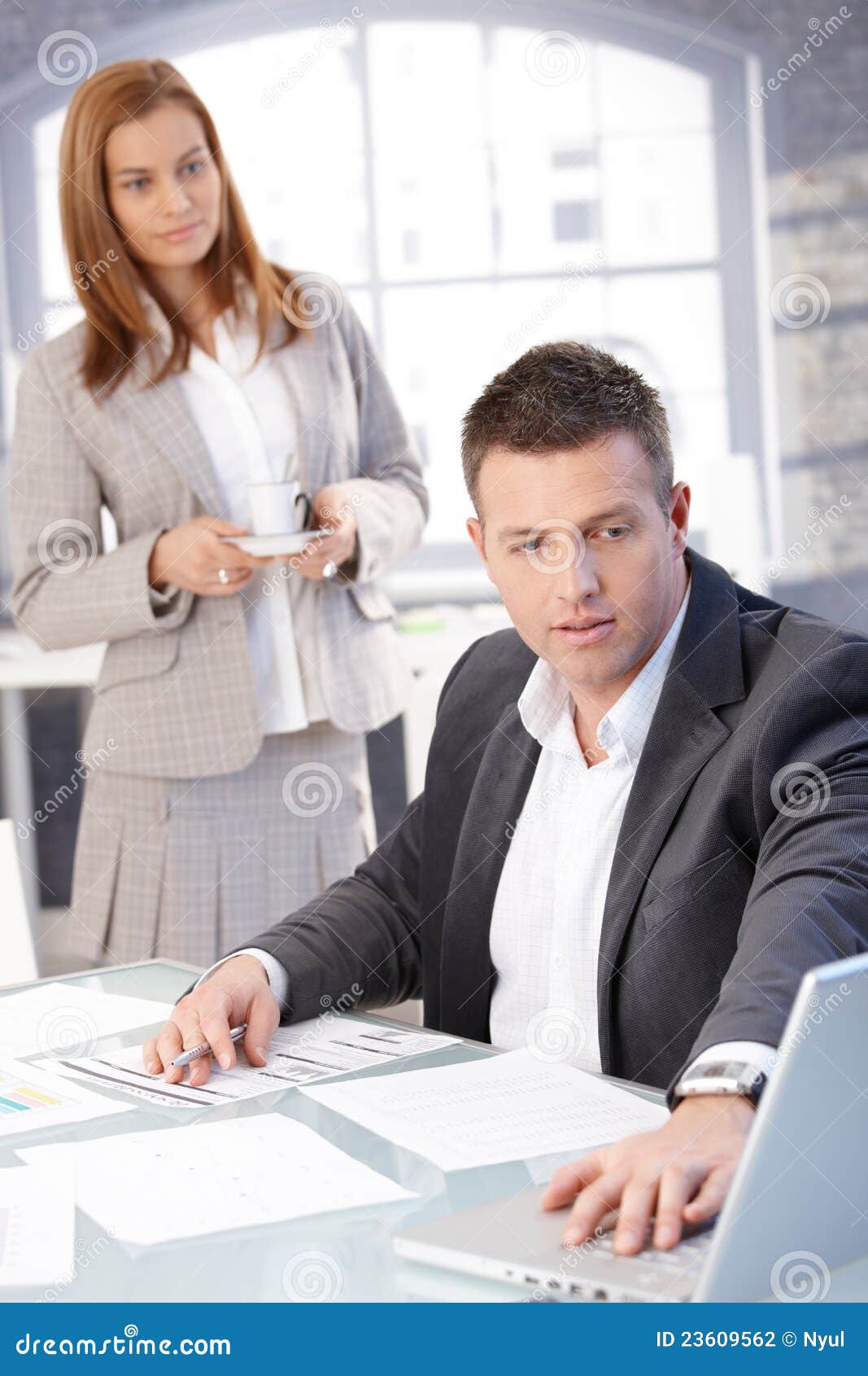 Handsome Businessman Working at Desk Stock Photo - Image of beautiful ...