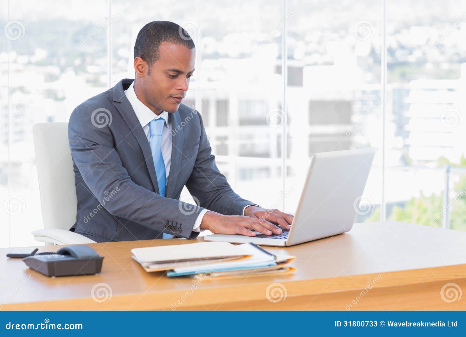 Handsome Businessman Working at His Laptop Stock Image - Image of ...