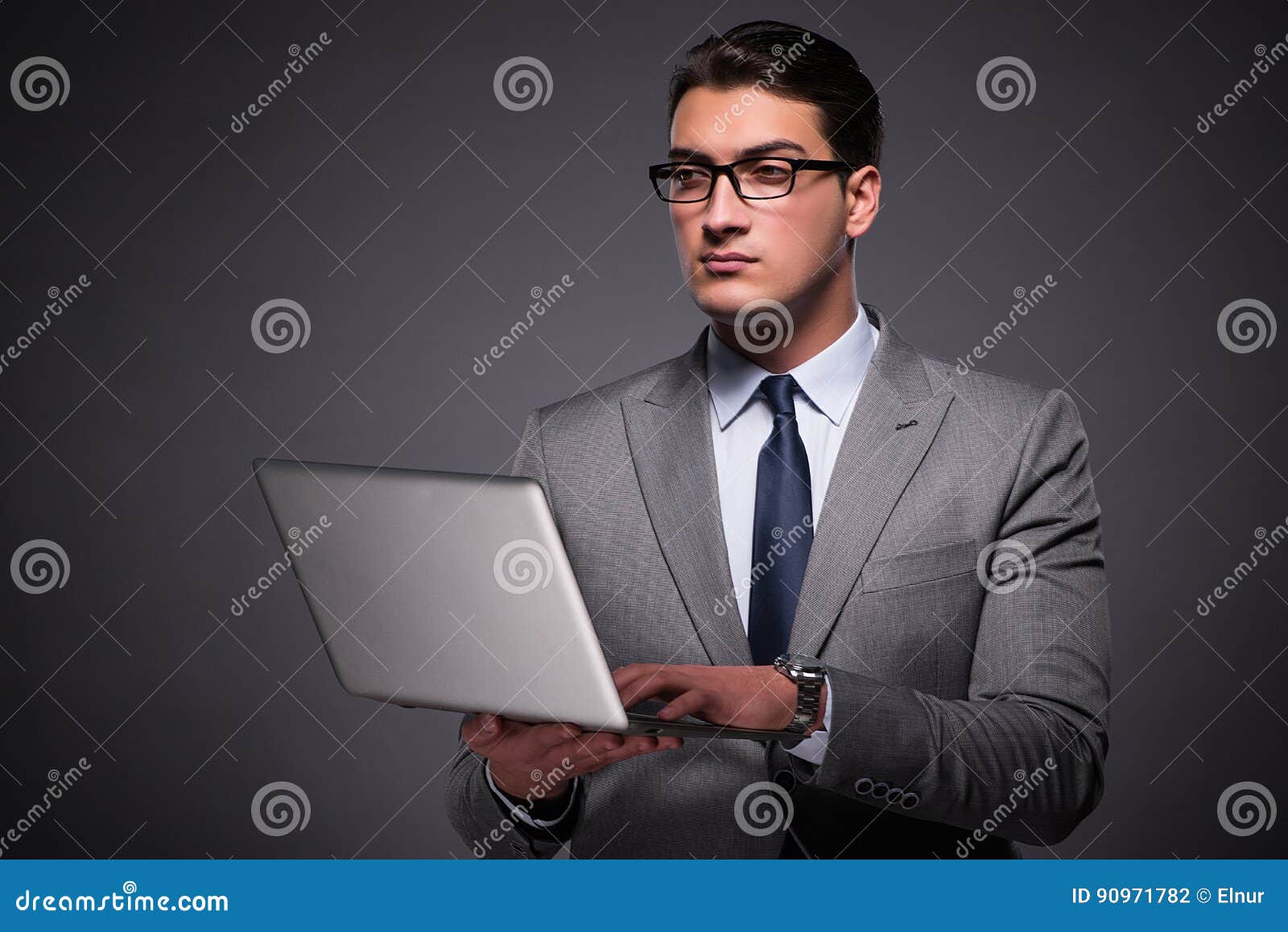 The Handsome Businessman Working on Laptop Computer Stock Photo - Image ...