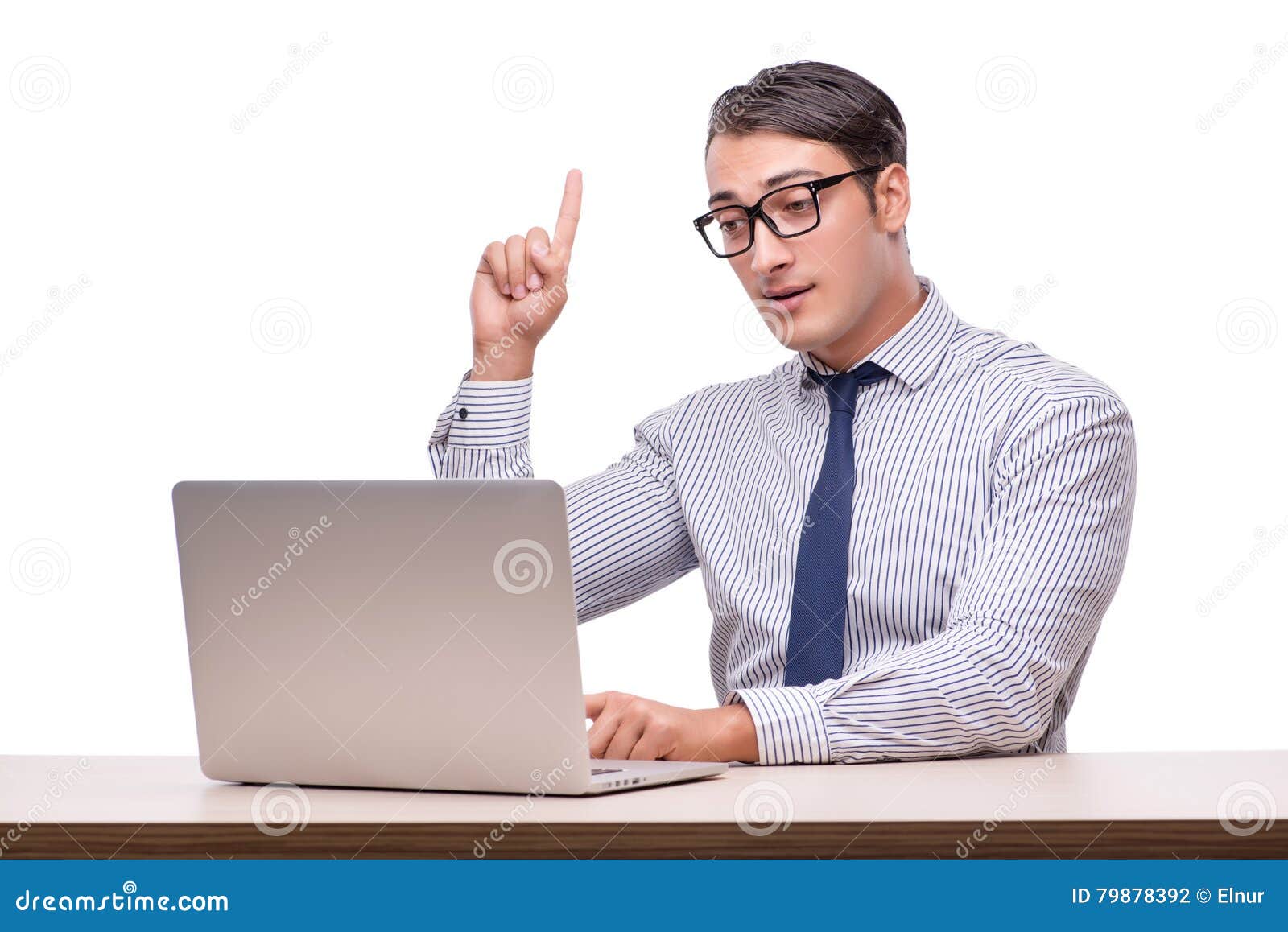 Handsome Businessman Working with Laptop Computer Isolated on Wh Stock ...