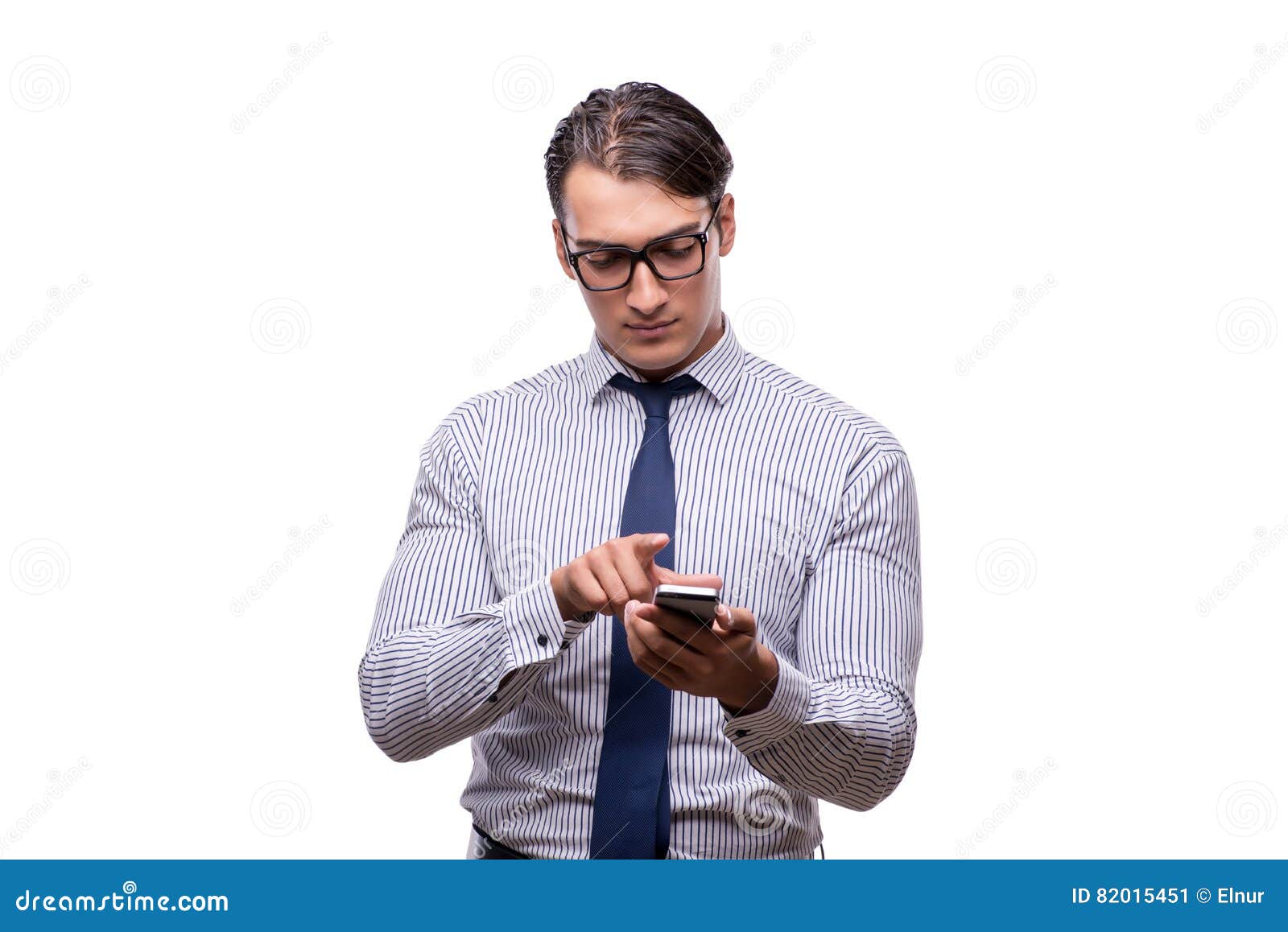 The Handsome Businessman Working with Mobile Phone Isolated on White ...