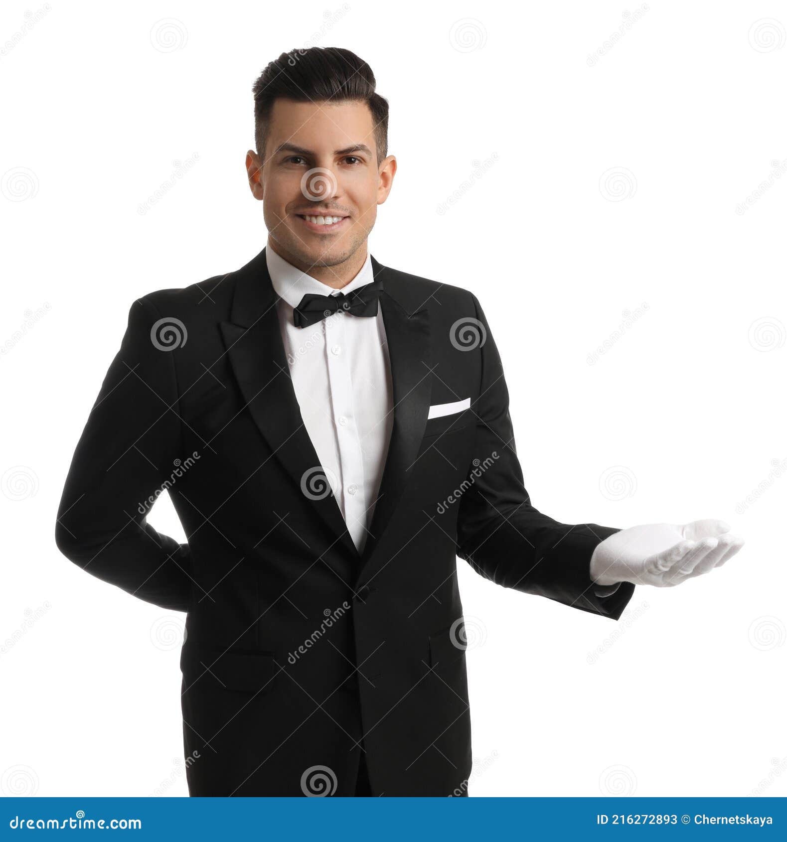 Handsome Butler in Elegant Uniform on White Background Stock Image ...