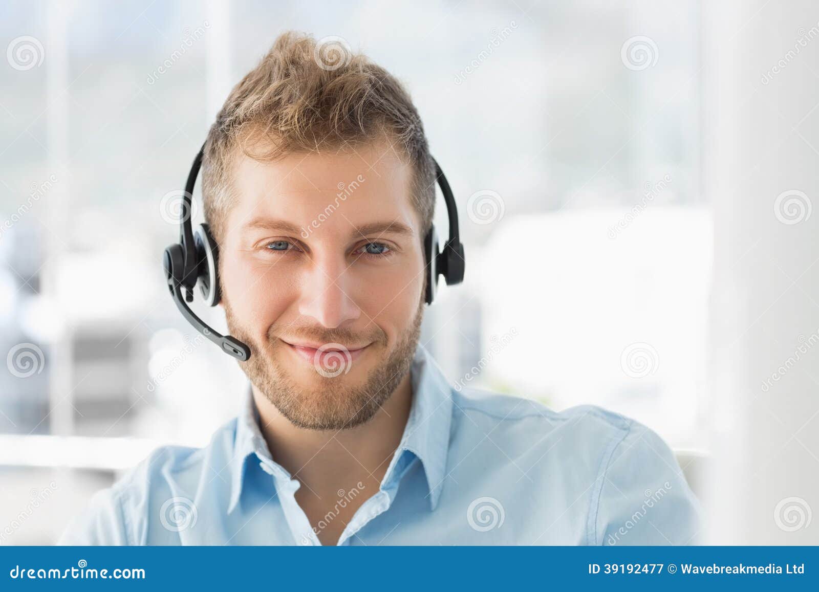 Handsome Call Centre Agent Wearing a Headset Stock Image - Image of ...