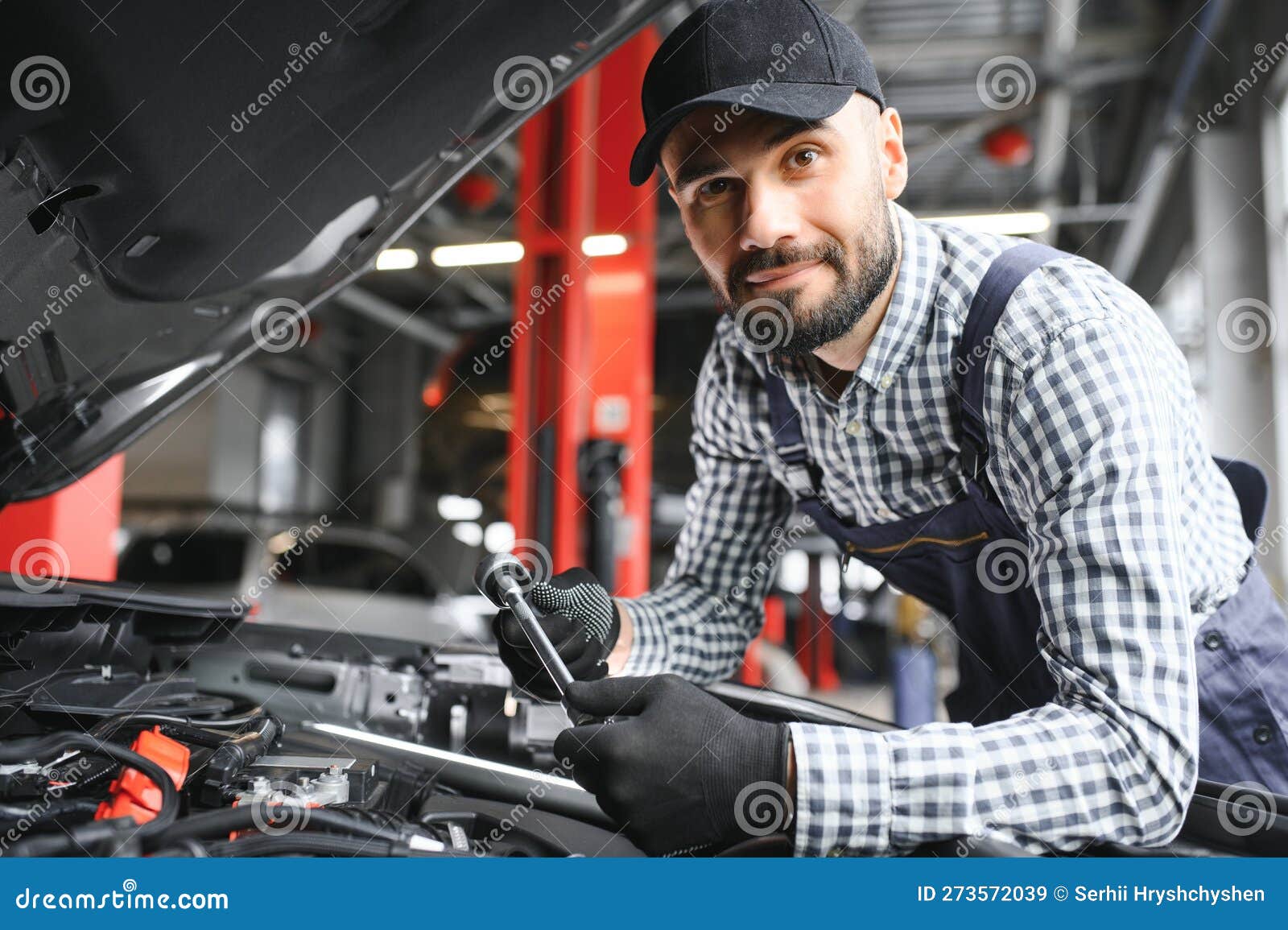 Handsome Car Mechanic is Posing in a Car Service. Stock Image - Image ...