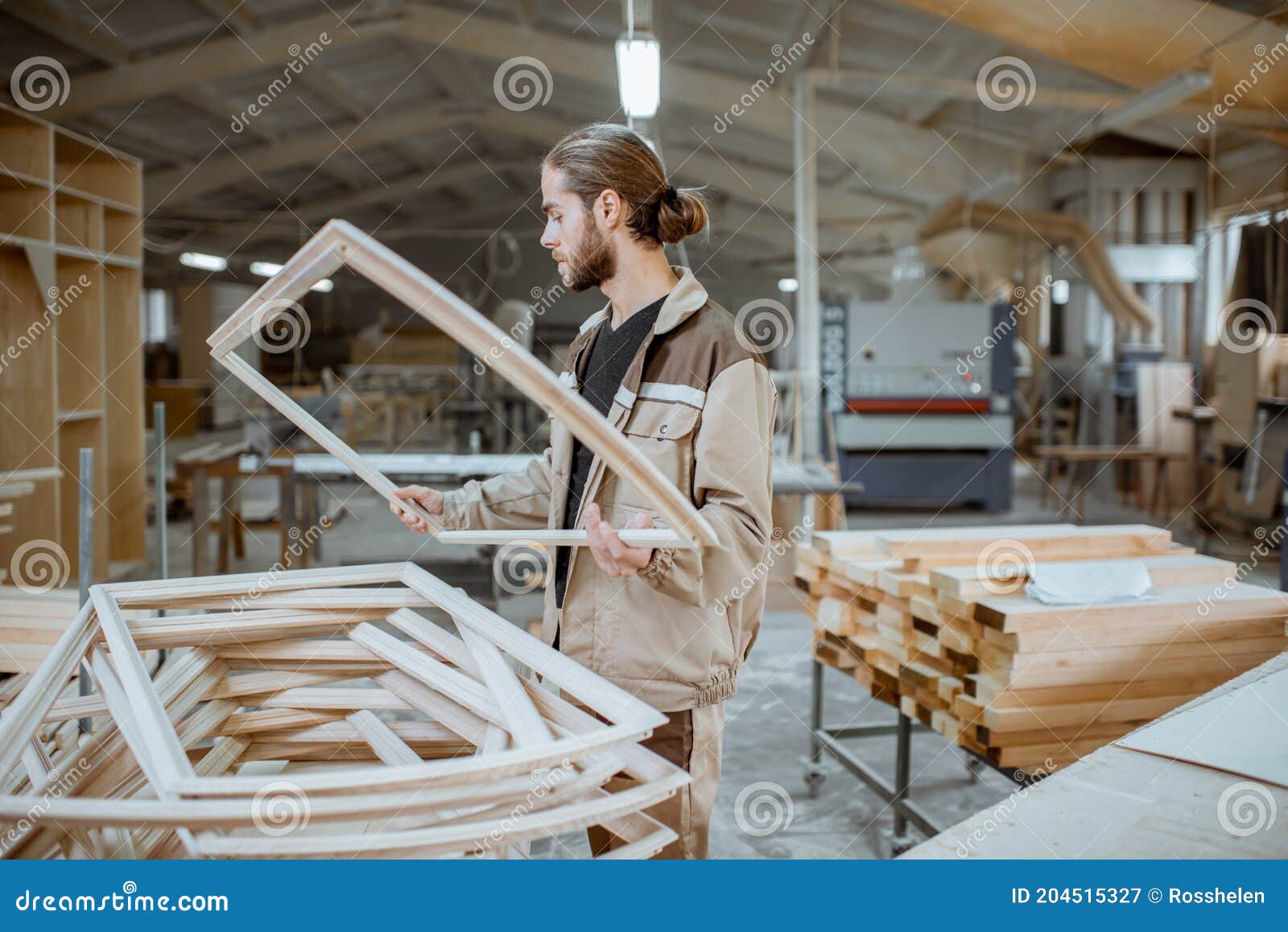 Carpenter with Window Frame at the Workshop Stock Image - Image of ...