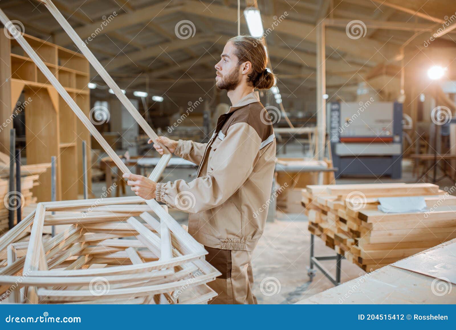 Carpenter with Window Frame at the Workshop Stock Photo - Image of male ...