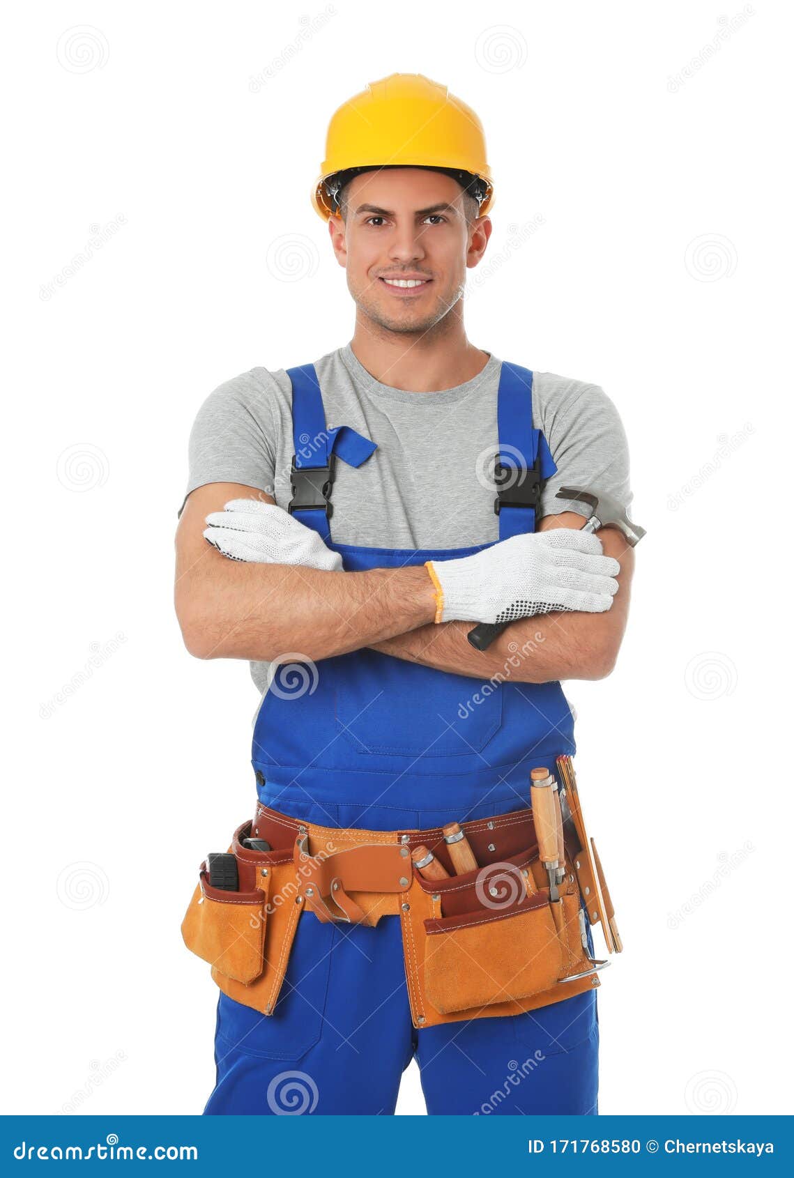 Handsome Carpenter with Hammer Isolated on White Stock Photo - Image of ...