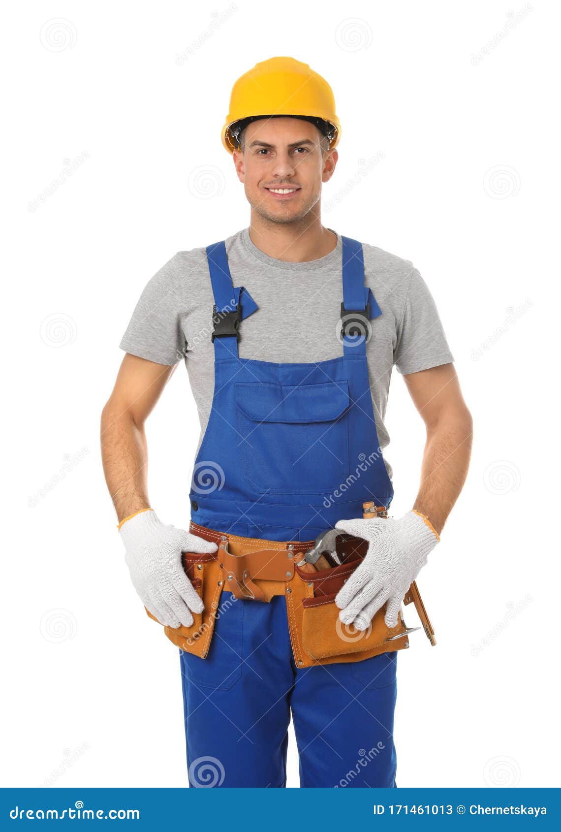 Handsome Carpenter in Hard Hat Isolated Stock Image - Image of blue ...