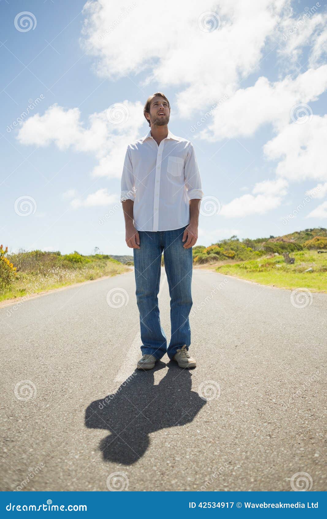 Handsome Casual Man Standing on a Road Stock Image - Image of shirt ...