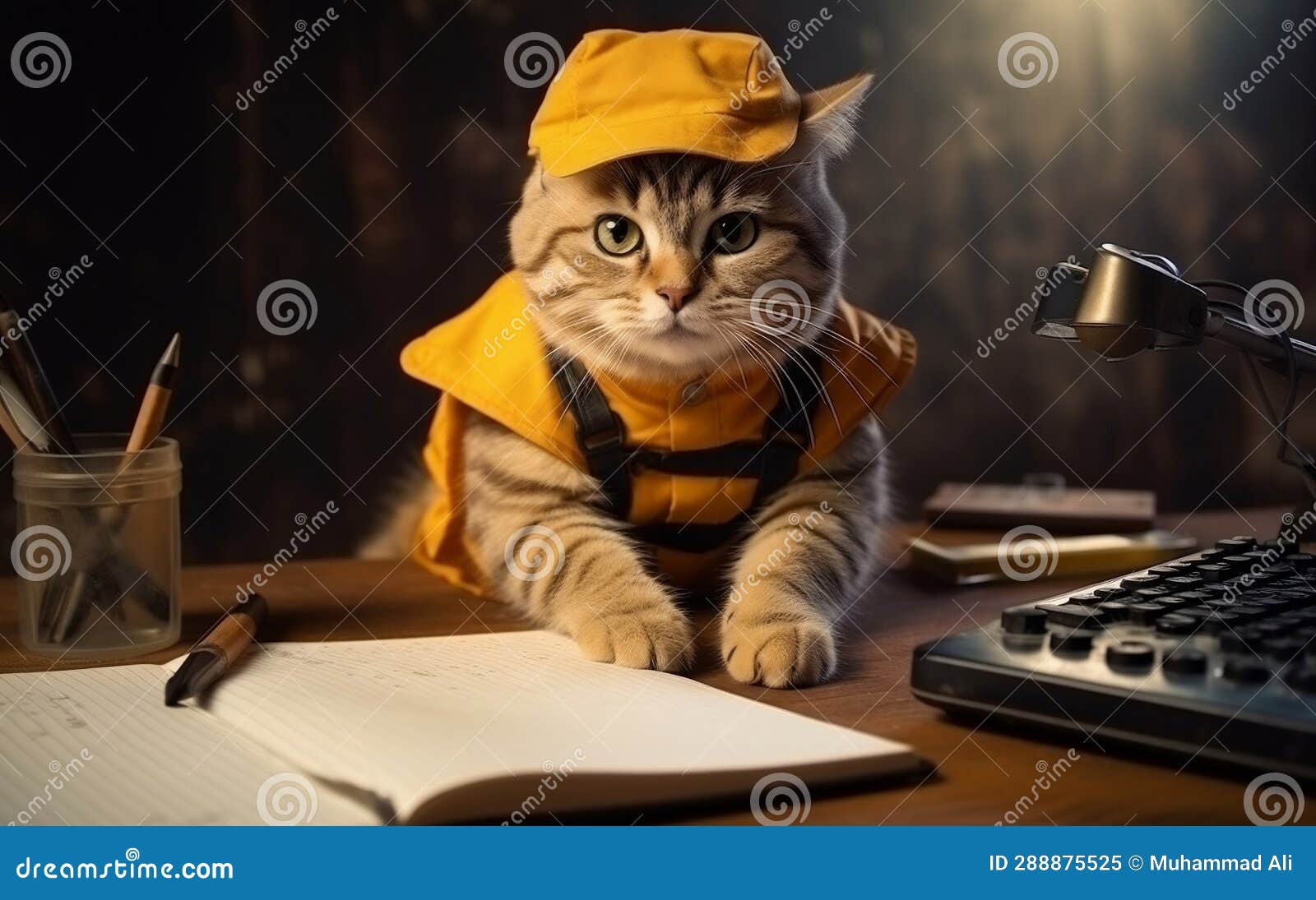 Handsome Cat Construction Engineer Seated. Generative AI Stock ...