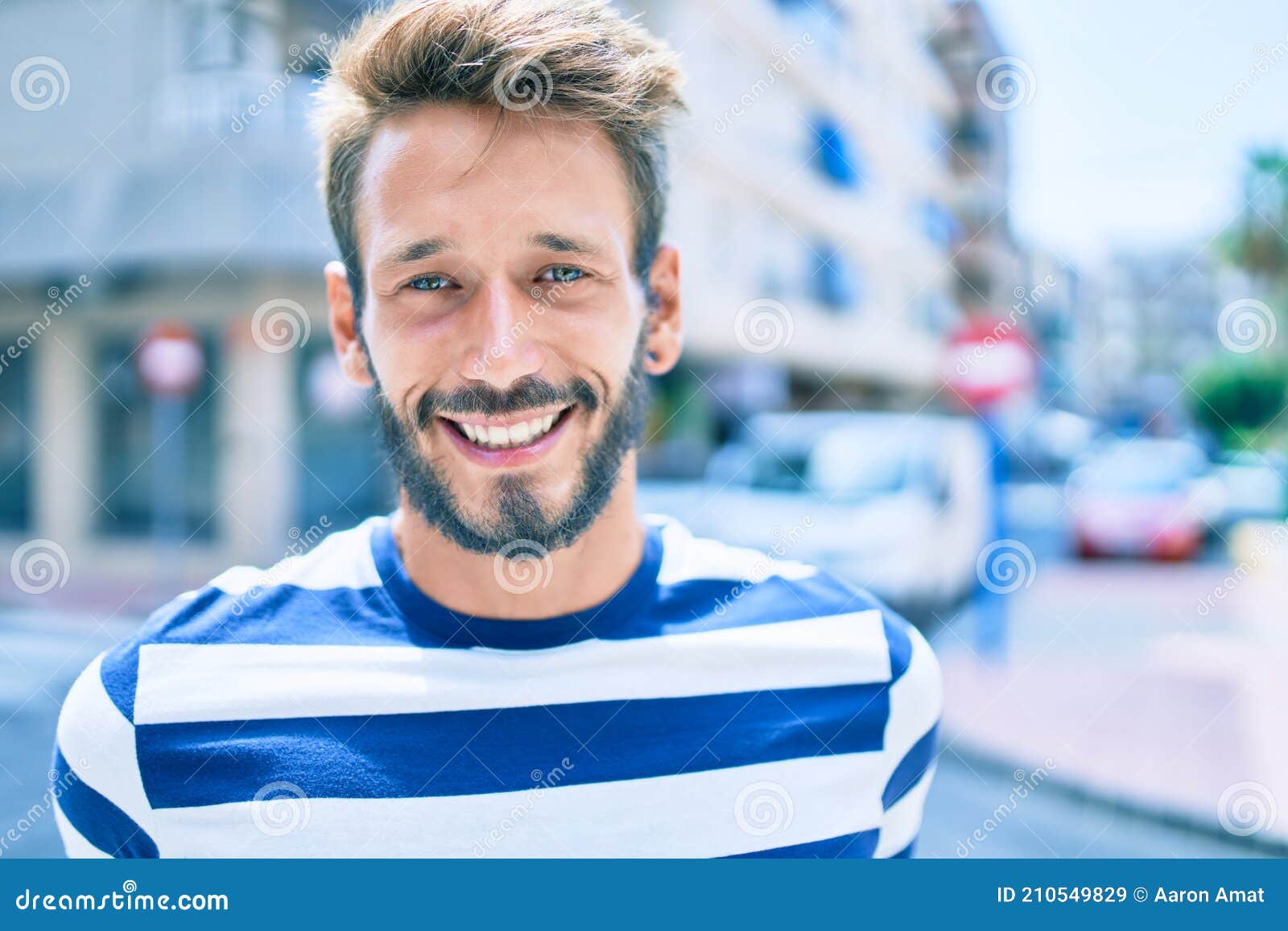Handsome Caucasian Man With Beard Smiling Happy Outdoors Stock Image