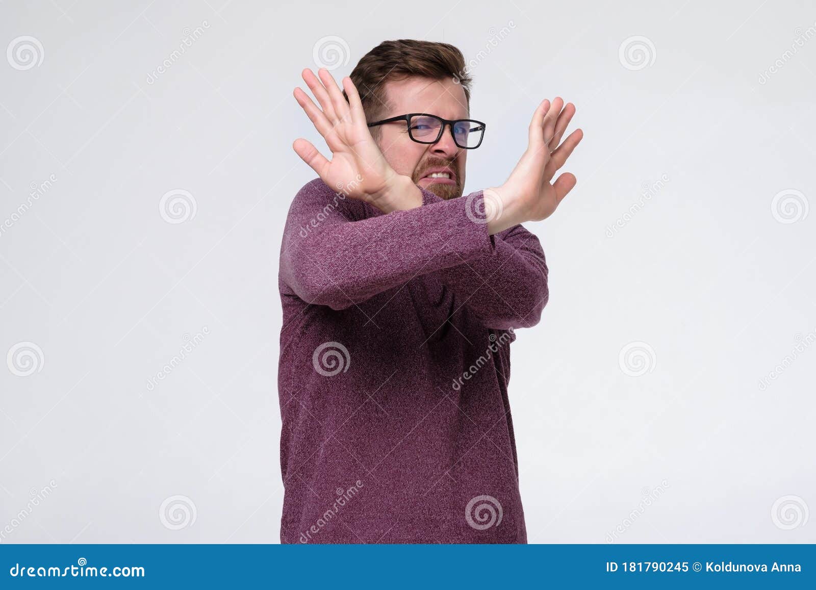 Handsome Caucasian Man Making Stop Sign, Refusing To Participate in ...