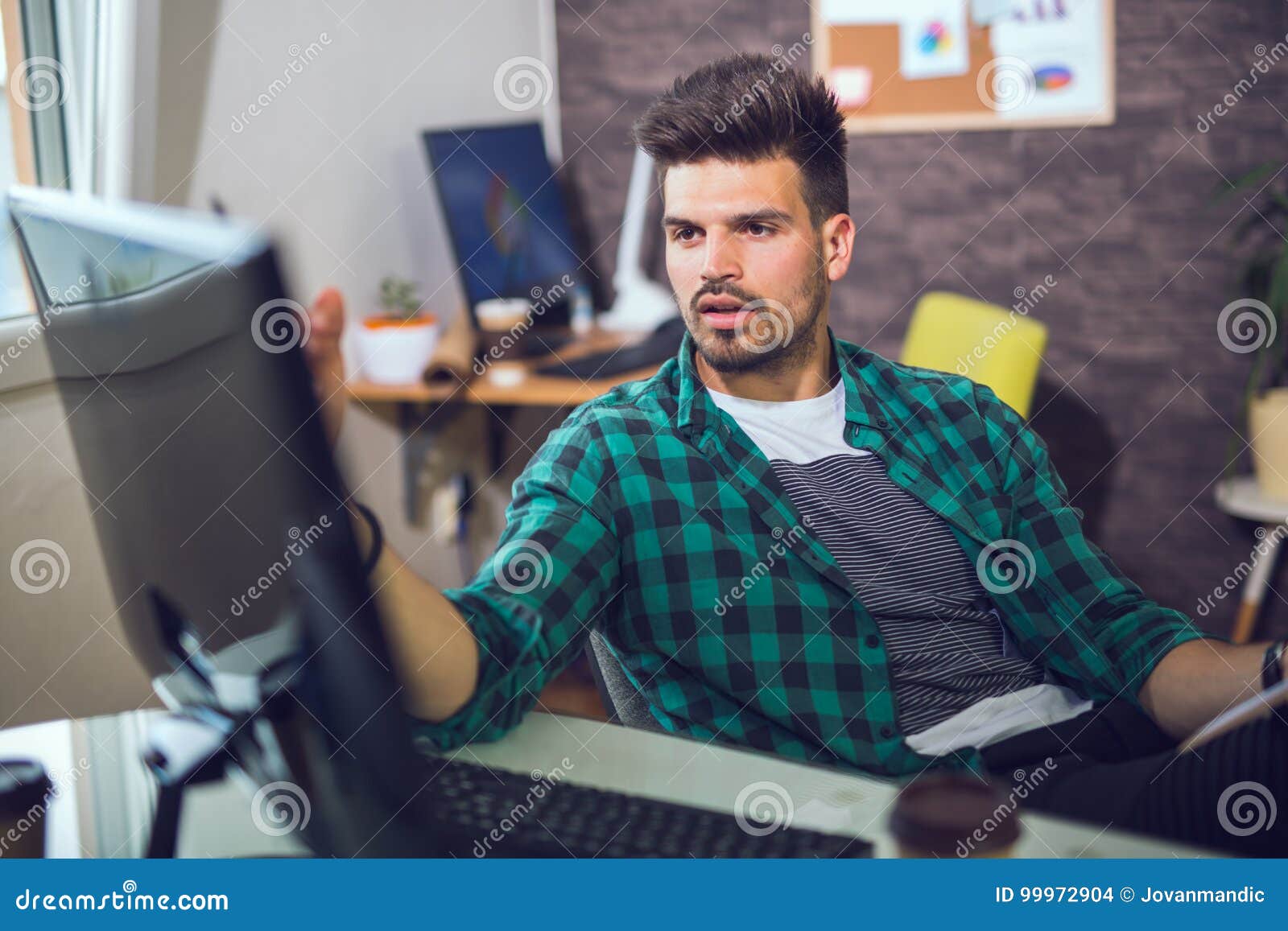 Handsome Caucasian Man at Work Desk Stock Photo - Image of ...