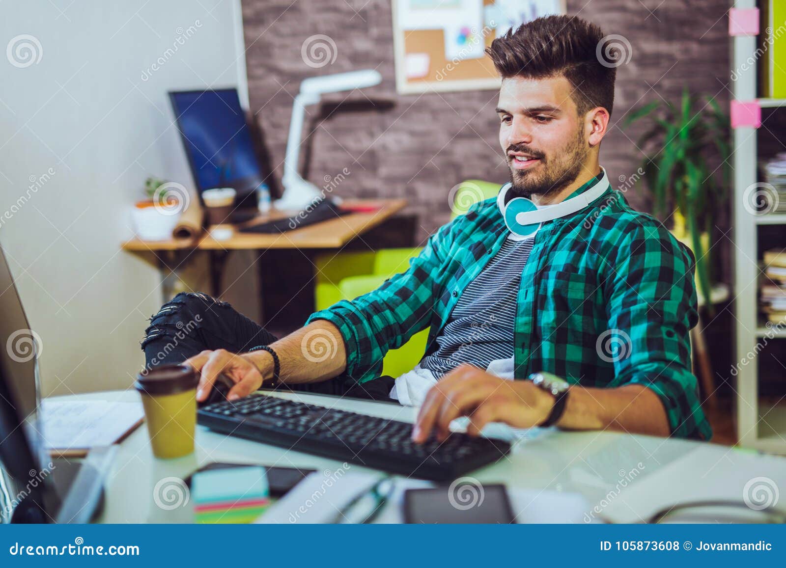 Handsome Caucasian Man at Work Stock Photo - Image of attractive, media ...