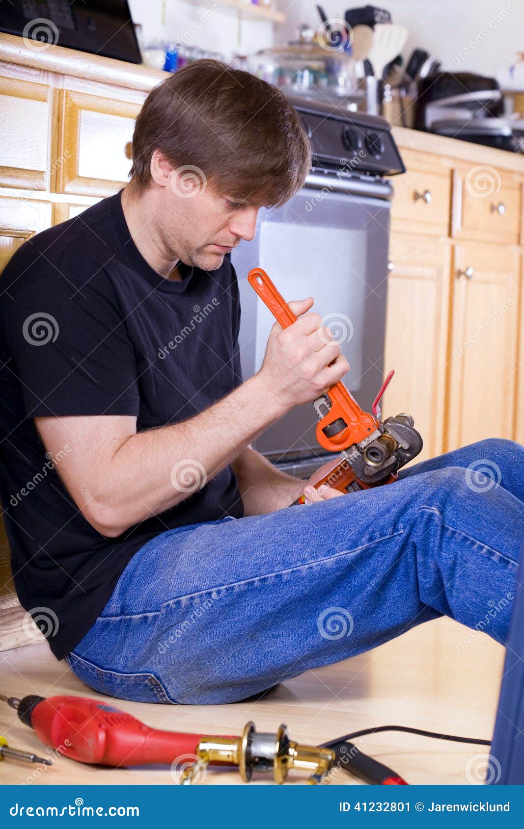 Handsome Caucasian Man Working in Kitchen Stock Image - Image of tools ...