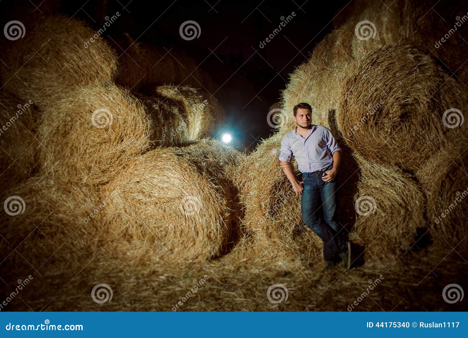 Handsome Caucasian Young Man in the Hay Barn Stock Photo - Image of ...