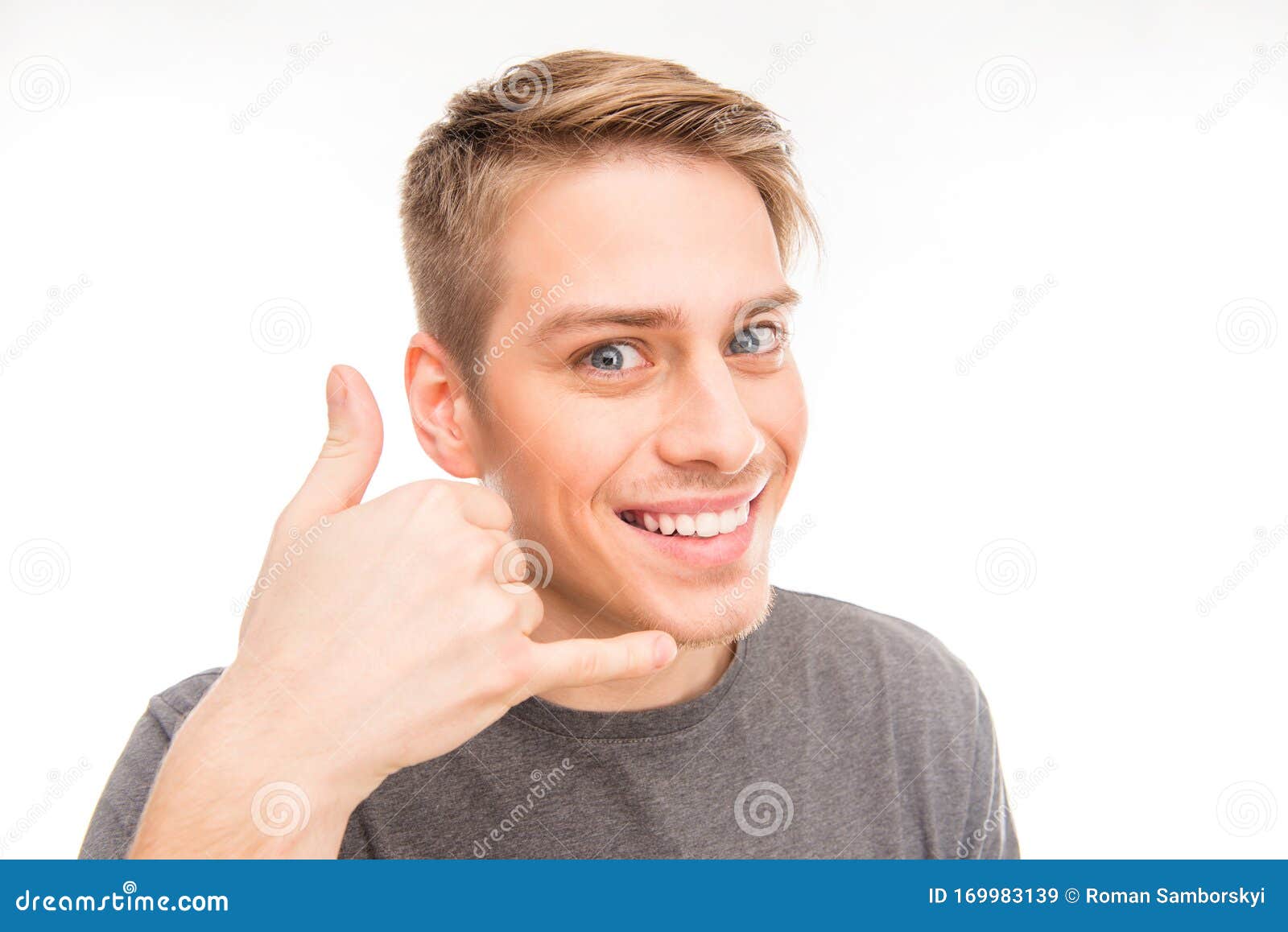 Handsome Cheerful Young Man Asking To Call Him Stock Image - Image of ...