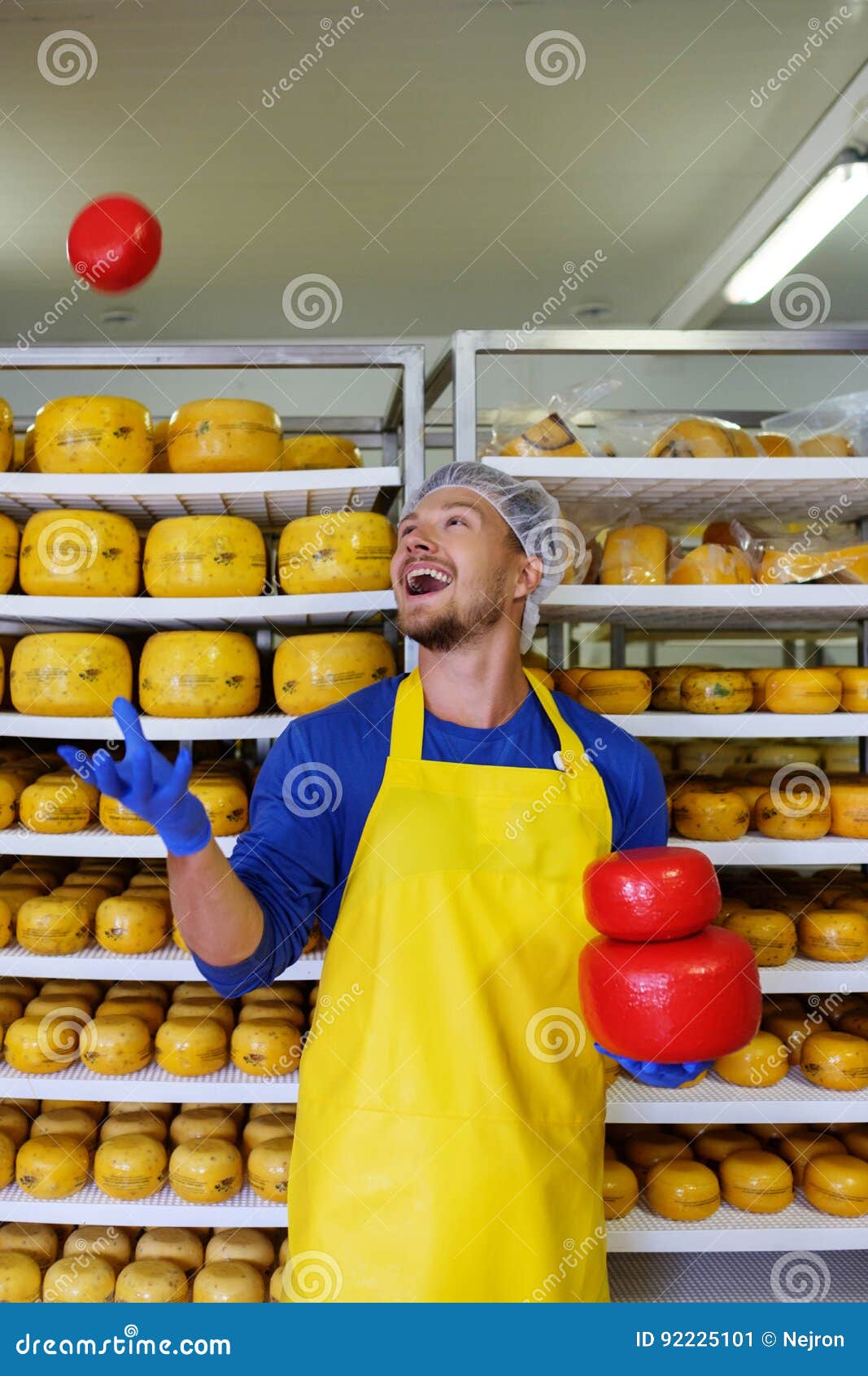 Handsome Cheesemaker Having Fun in His Workshop Storage. Stock Image ...