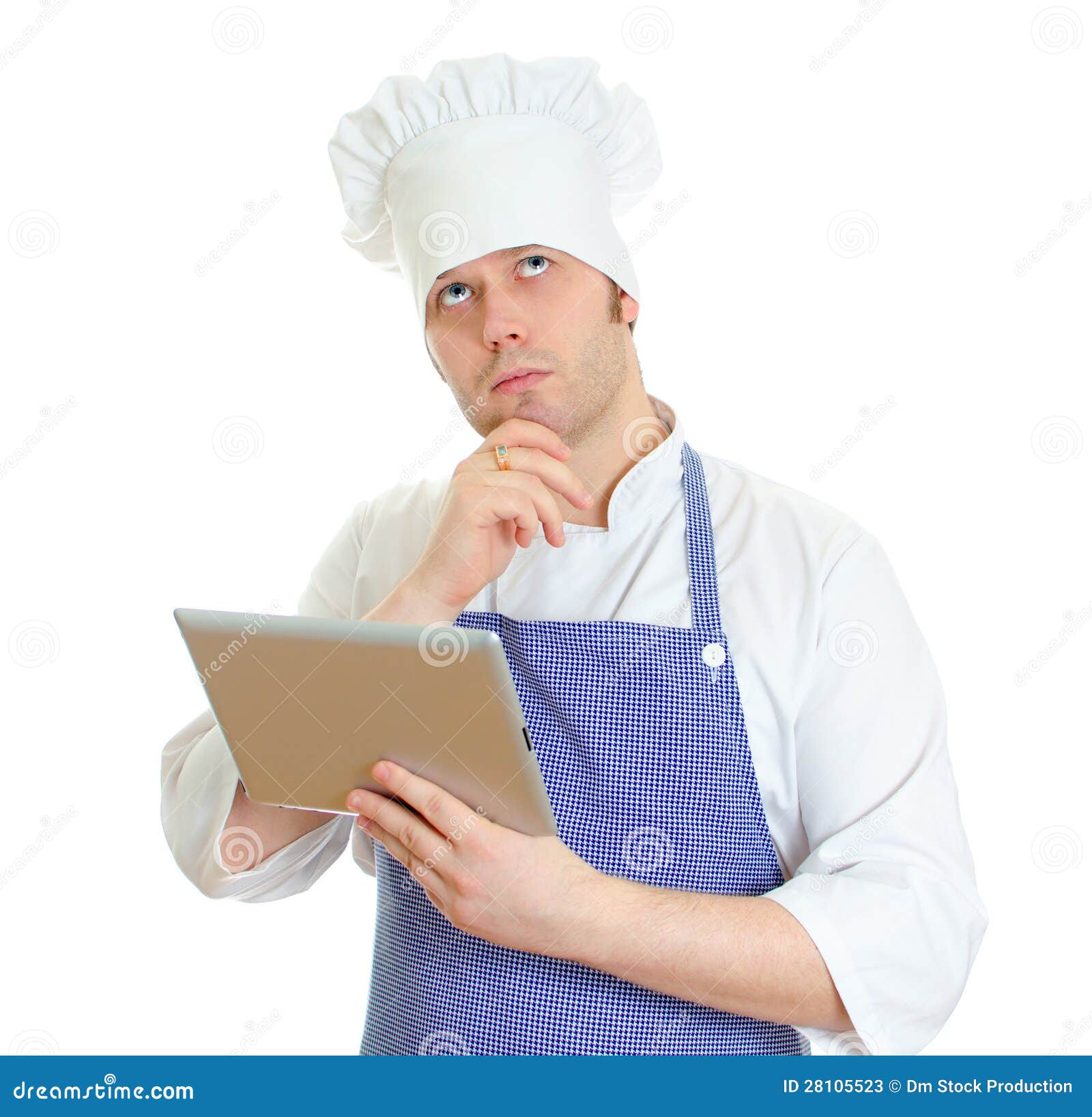 Handsome Chef Cook Thinking Stock Image - Image of device, compose ...
