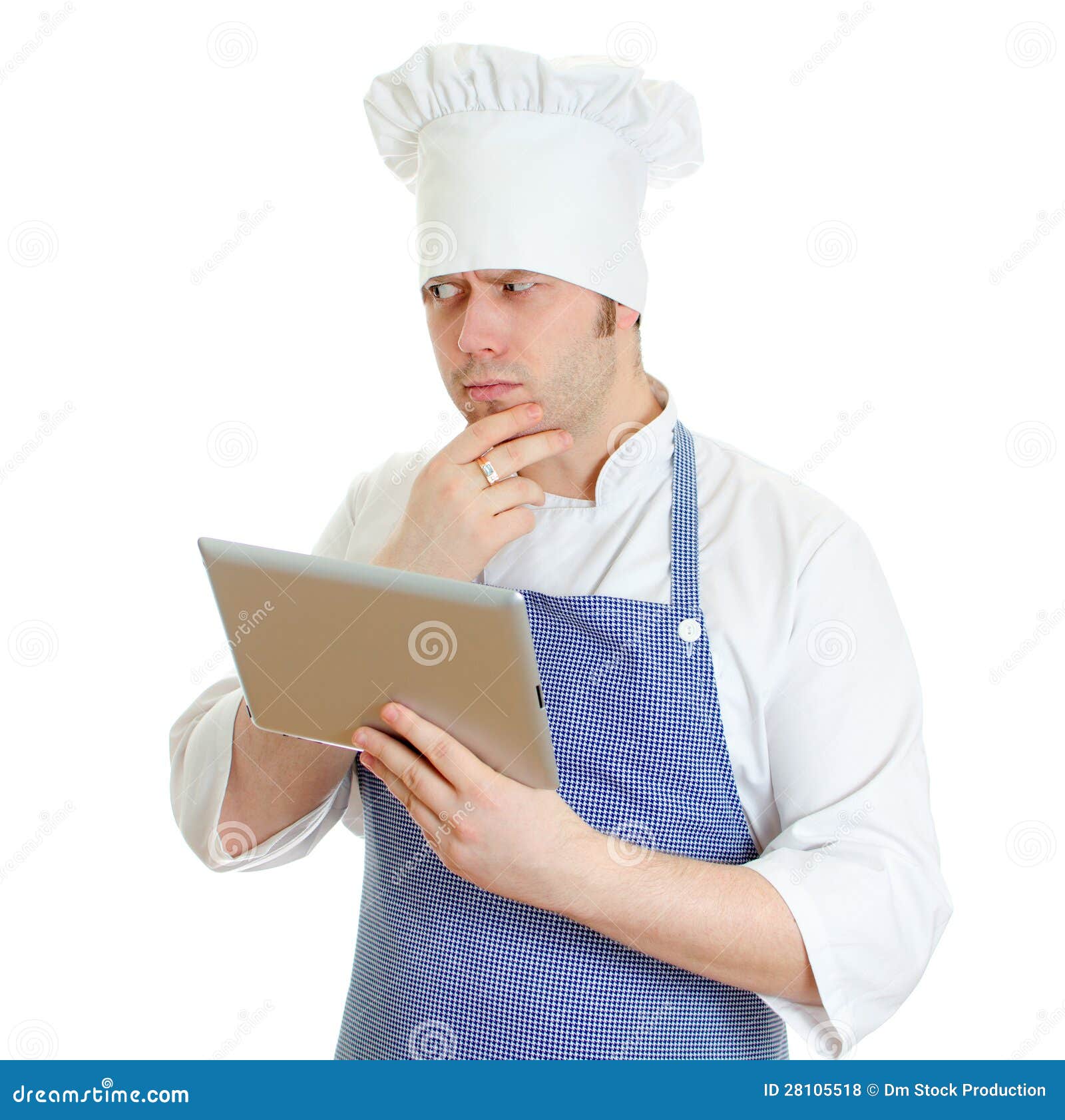 Handsome Chef Cook Using Tablet Pc. Stock Photo - Image of confused ...