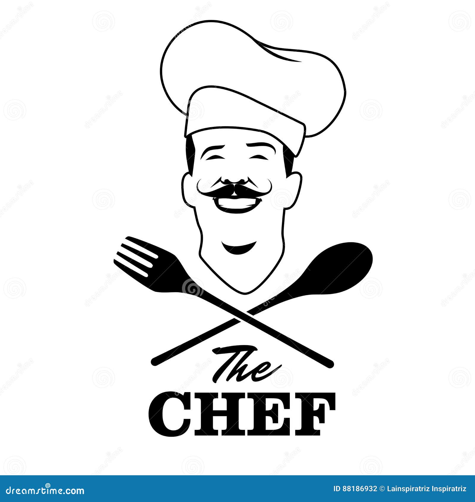 Handsome Chef with Mustache and Wooden Spoon and Fork. Stock ...
