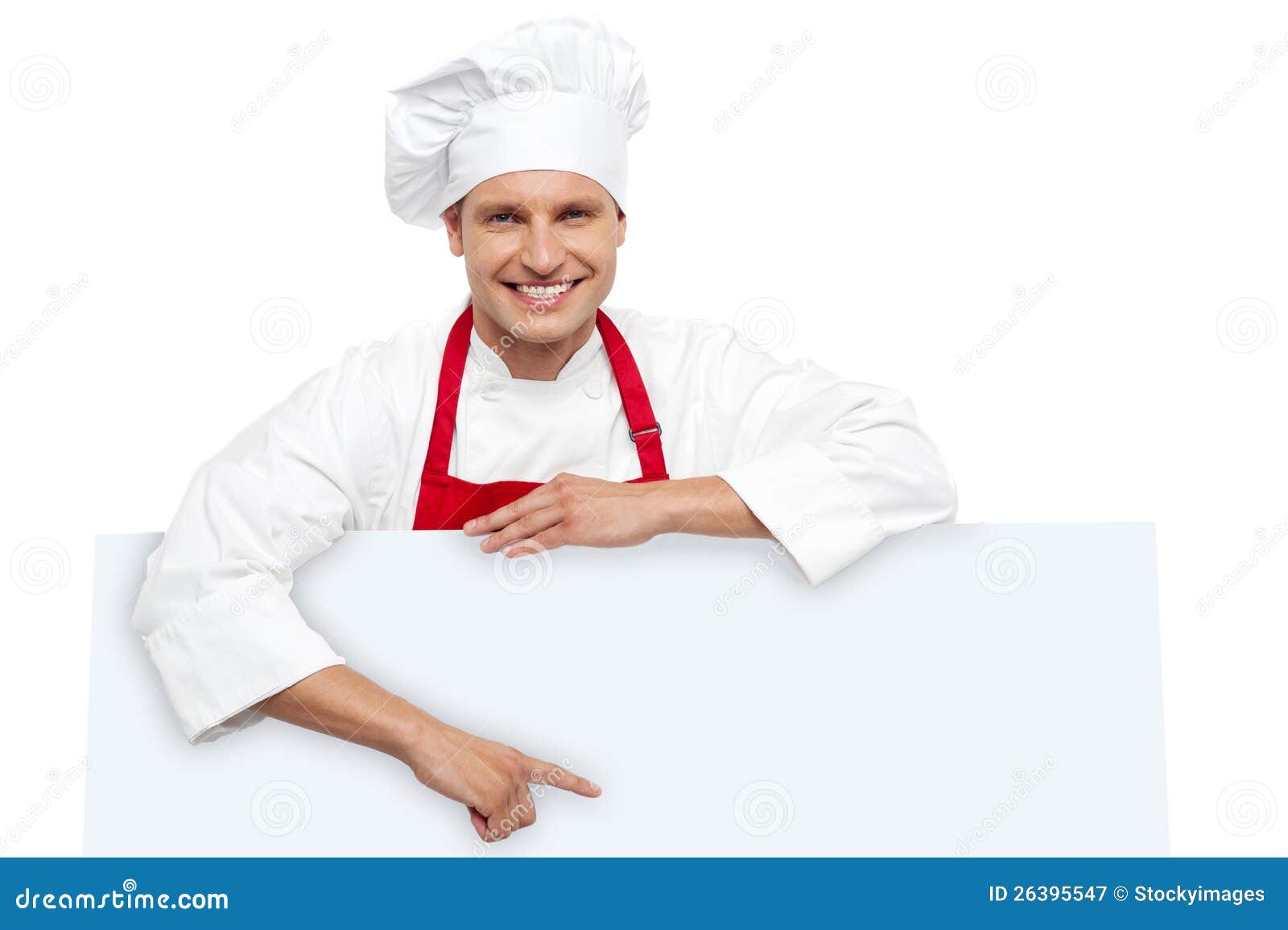 Handsome Chef Pointing at White Billboard Stock Image - Image of baker ...